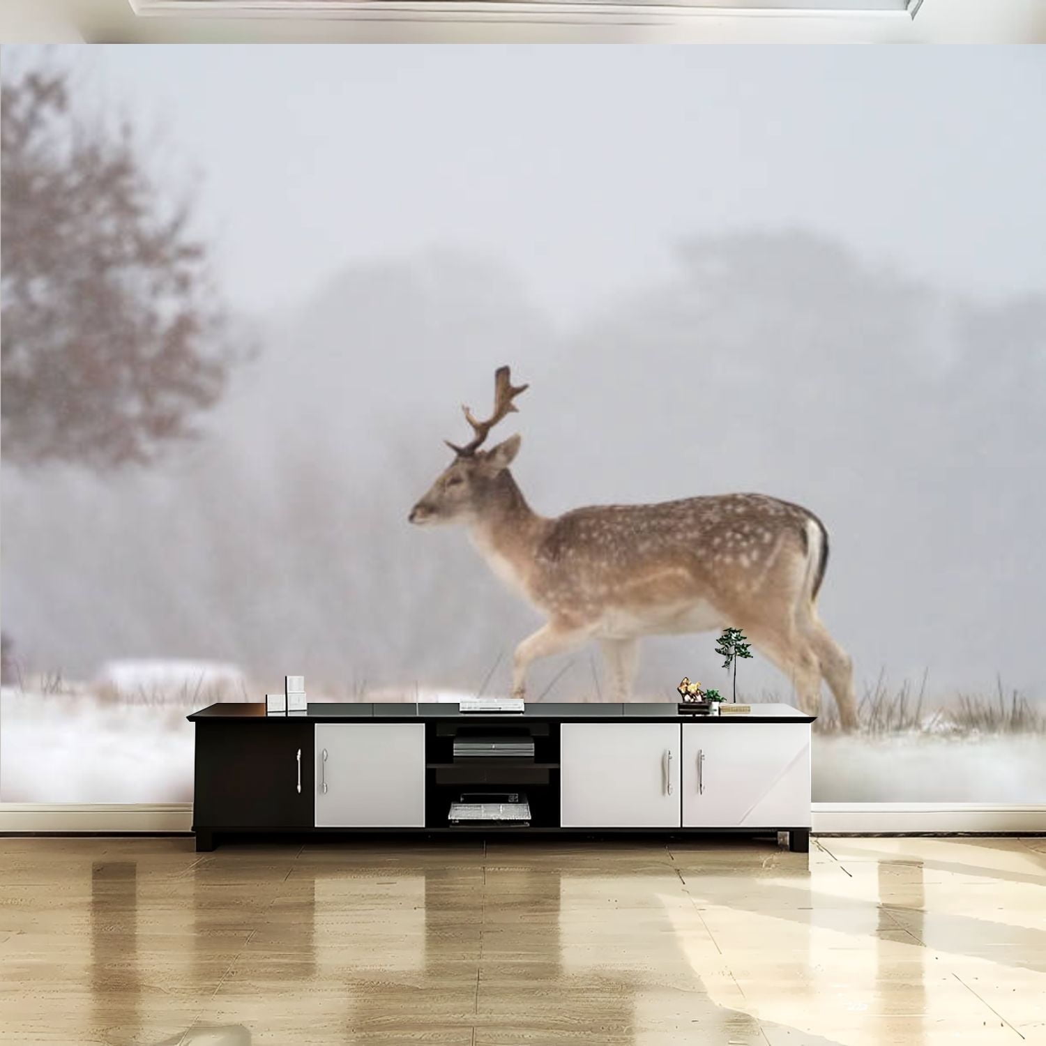 Peel and Stick Canvas Wallpaper Wall Mural Fallow deer Dama dama Wall ...