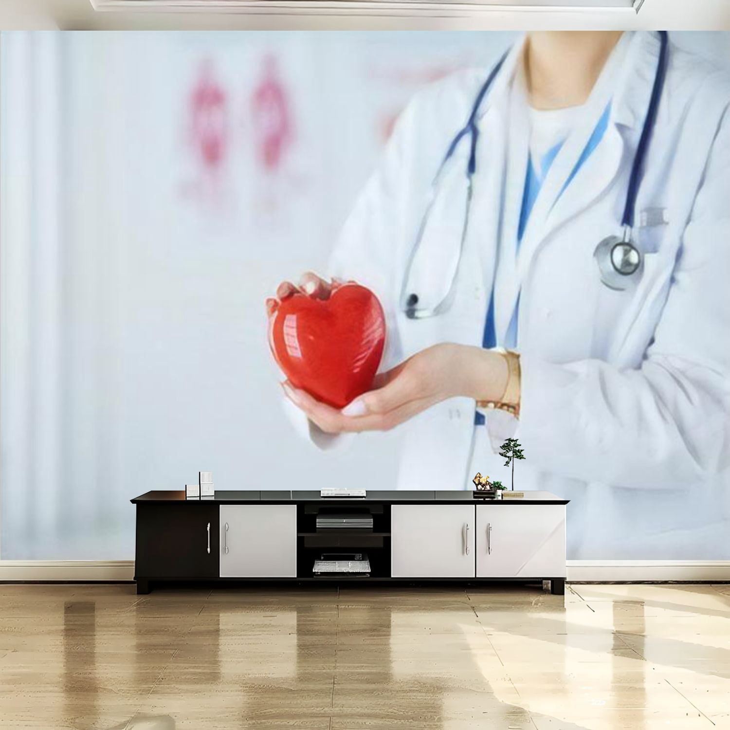 Peel and Stick Canvas Wallpaper Wall Mural Female doctor stethoscope ...