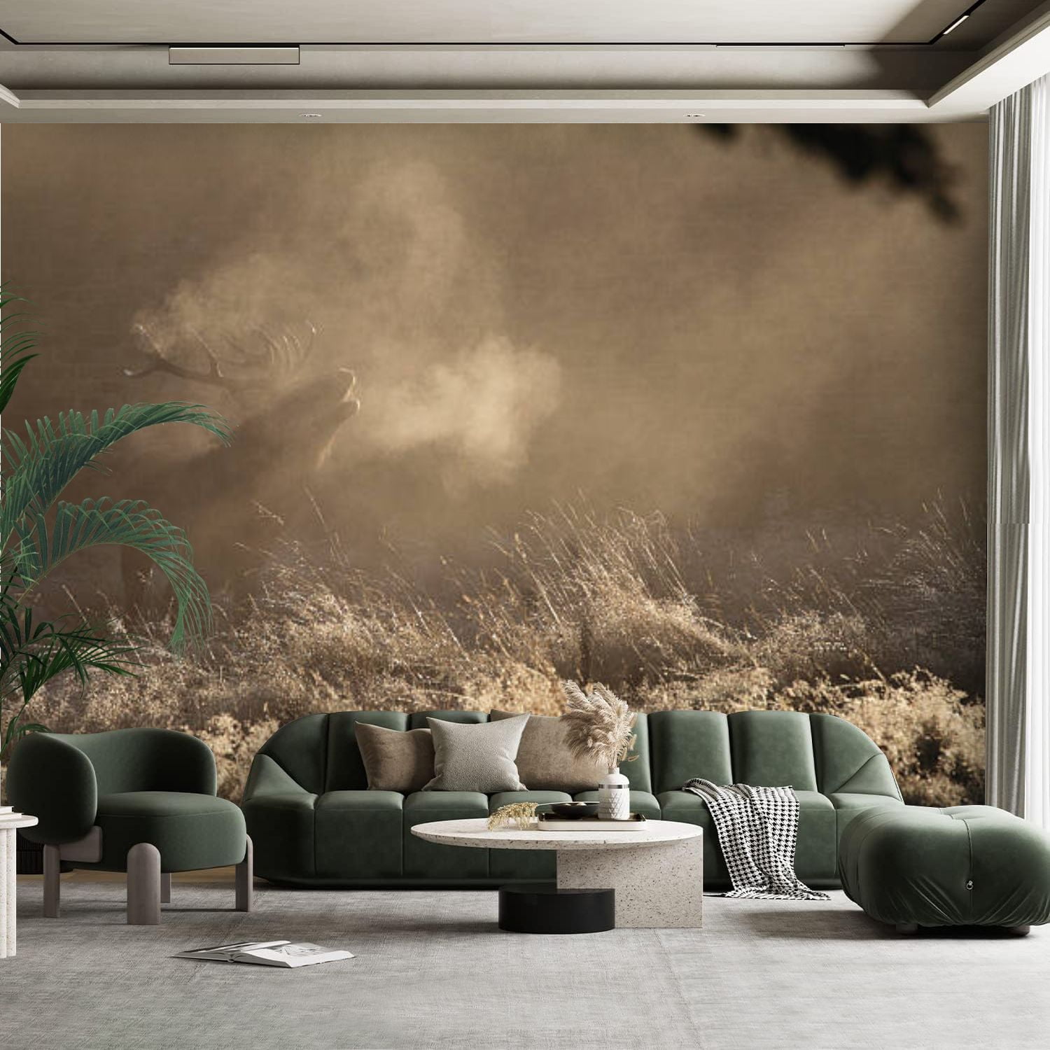 Peel and Stick Canvas Wallpaper Wall Mural Foggy roar bellowing red ...