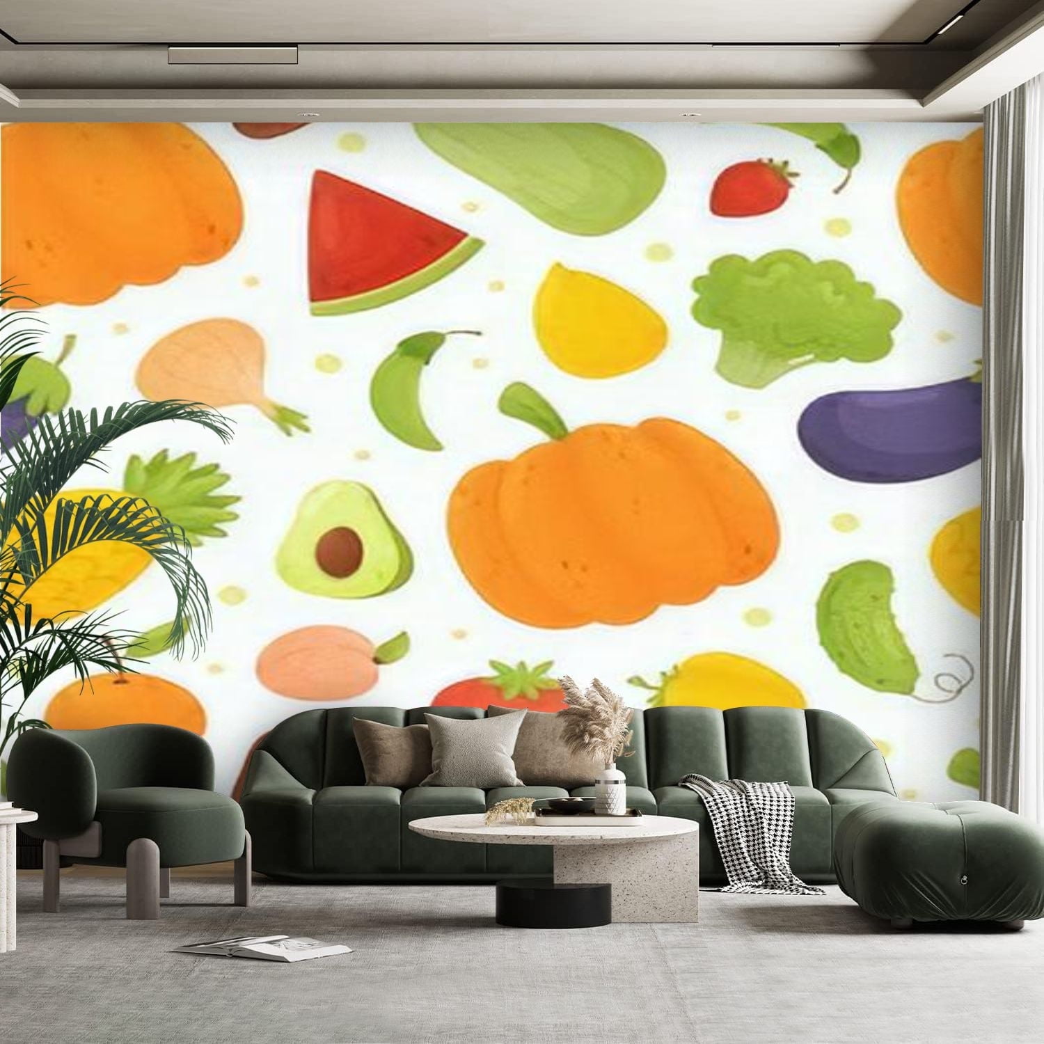 Peel and Stick Canvas Wallpaper Wall Mural Fruit Vegetable Seamless ...