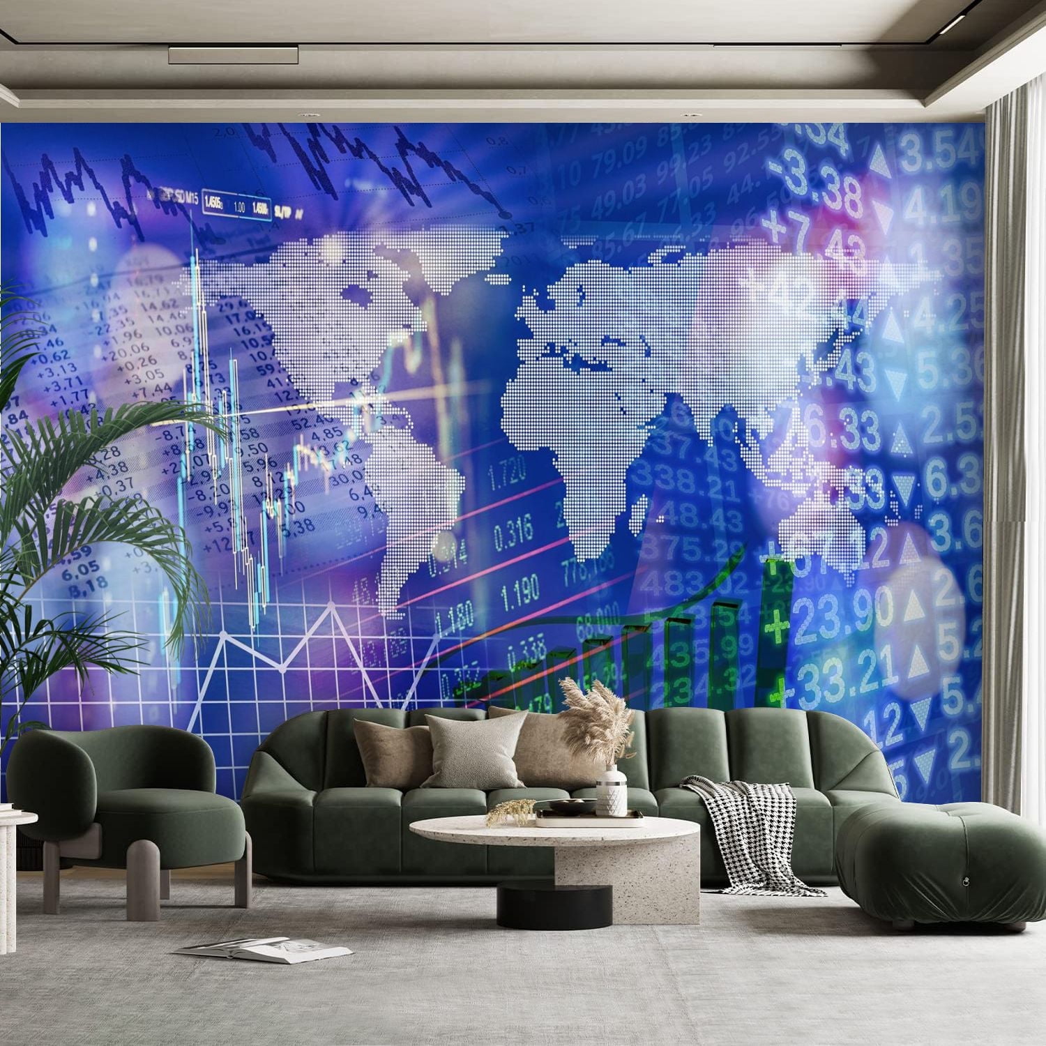 Peel and Stick Canvas Wallpaper Wall Mural Global financial markets ...