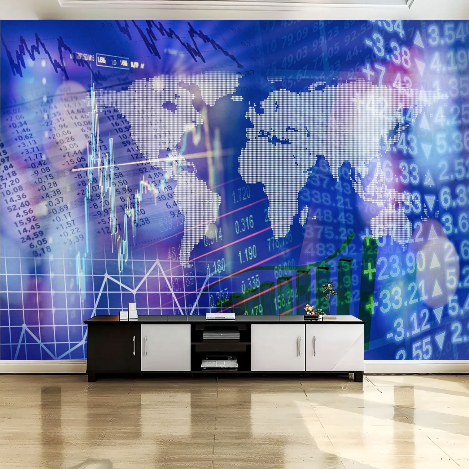 Peel and Stick Canvas Wallpaper Wall Mural Global financial markets ...