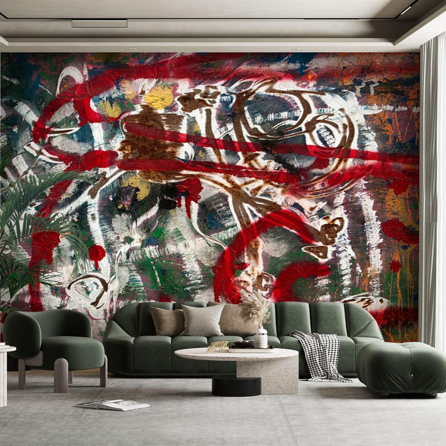 Peel and Stick Canvas Wallpaper Wall Mural Graffiti paint rust Wall Art ...