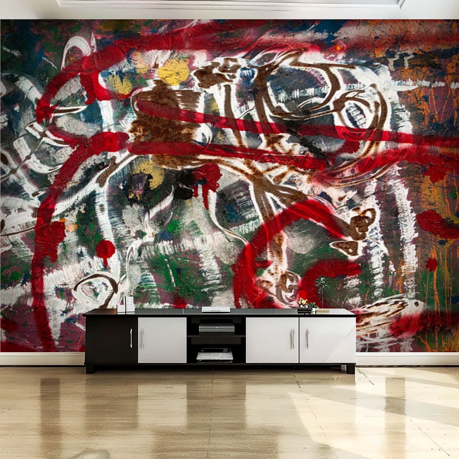 Peel and Stick Canvas Wallpaper Wall Mural Graffiti paint rust Wall Art ...