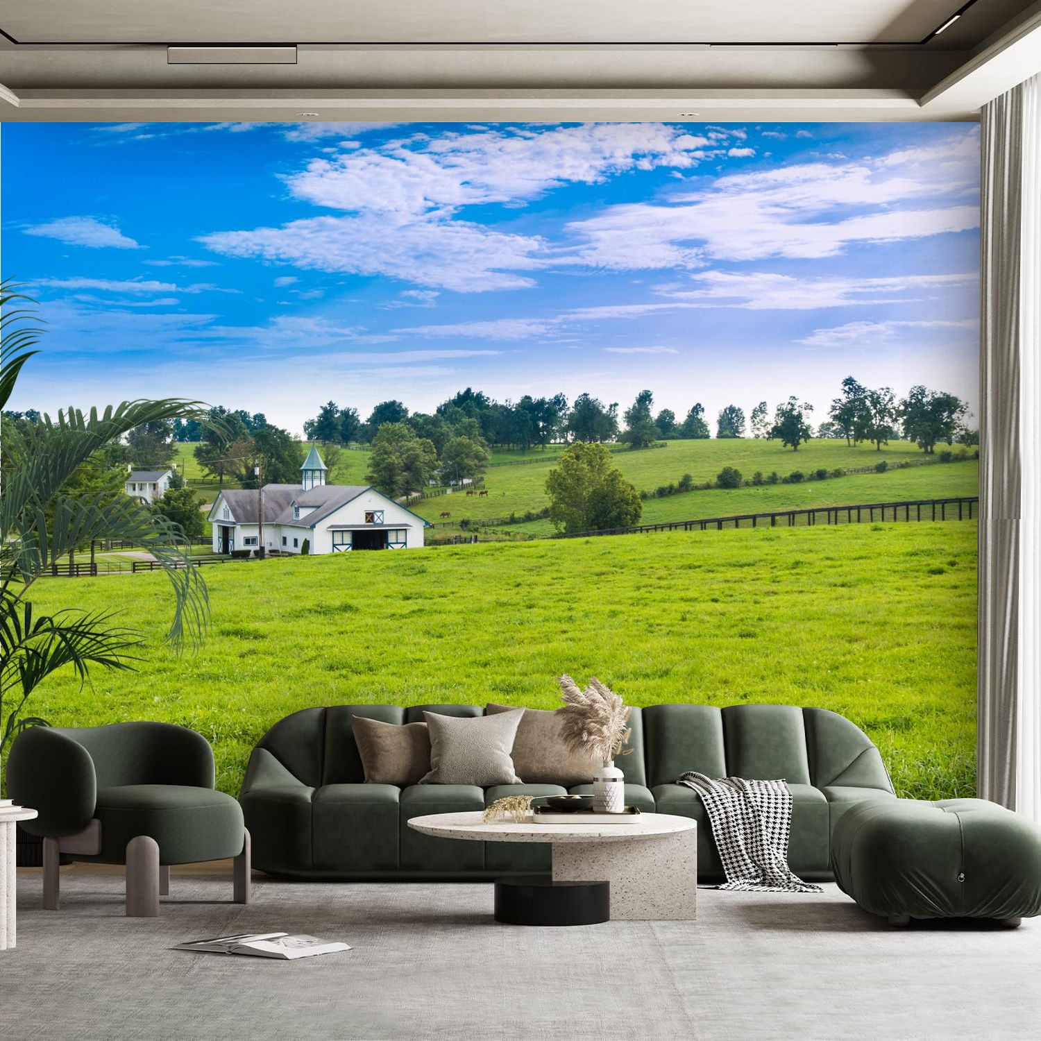 Peel and Stick Canvas Wallpaper Wall Mural Green pastures horse farms ...