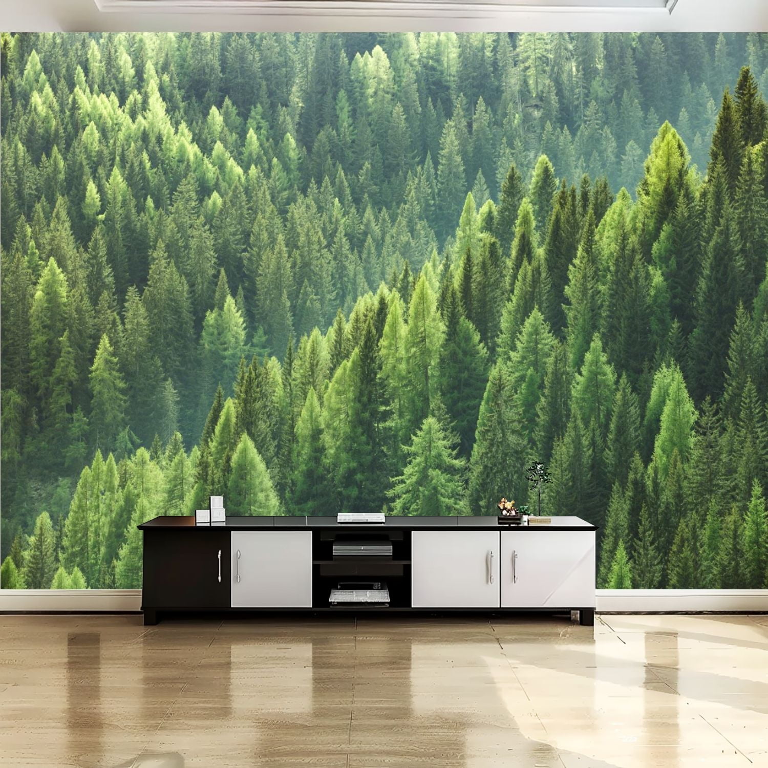 Peel and Stick Canvas Wallpaper Wall Mural Healthy green trees forest ...