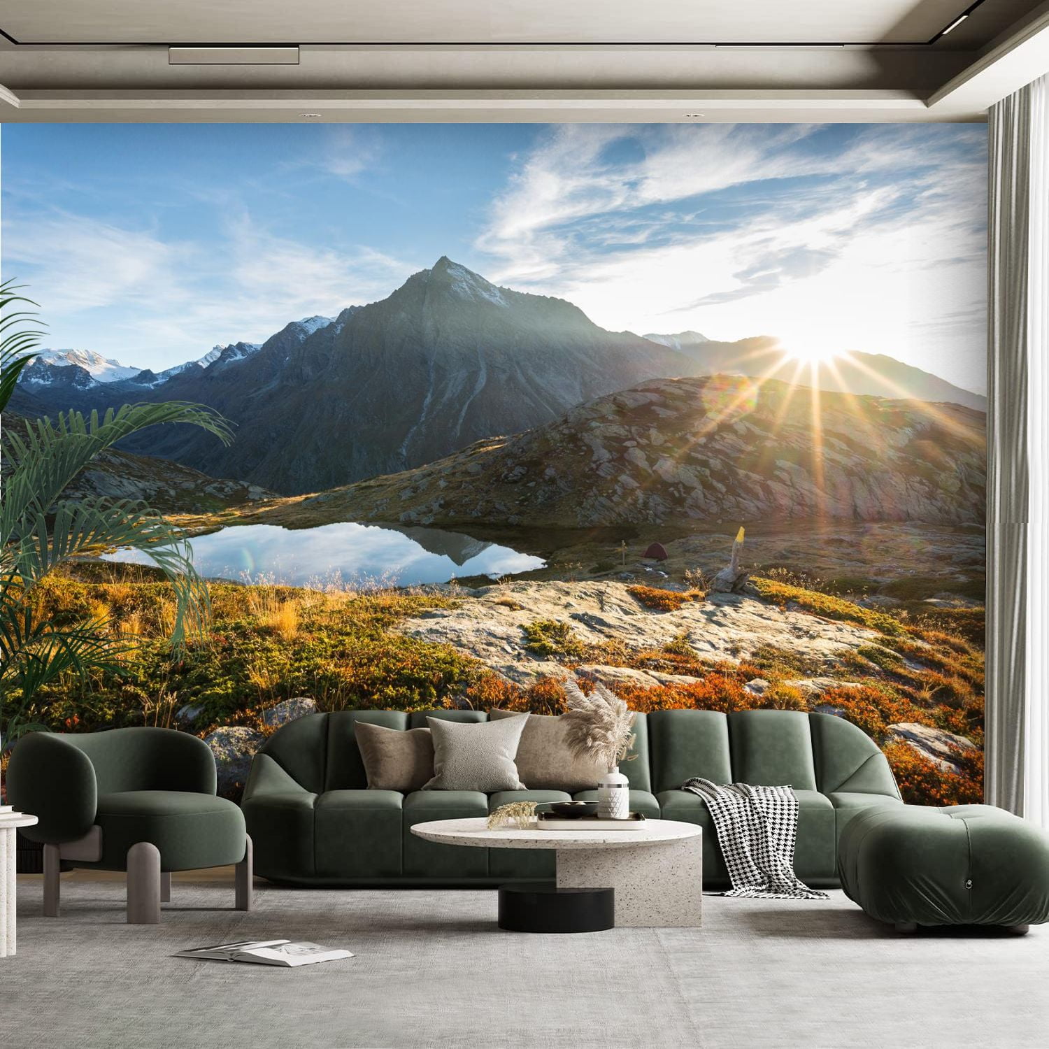 Peel and Stick Canvas Wallpaper Wall Mural High altitude alpine lake mountain peak sunset Wall ...