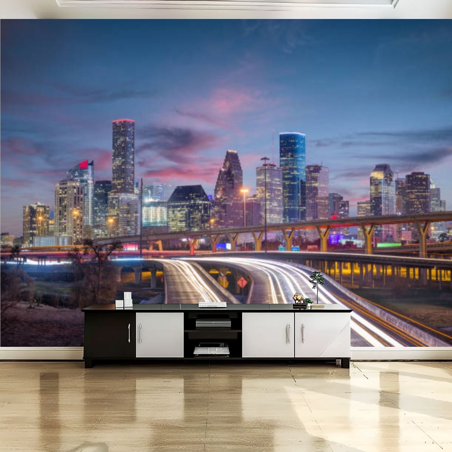 Peel and Stick Canvas Wallpaper Wall Mural Houston Texas Skyline ...