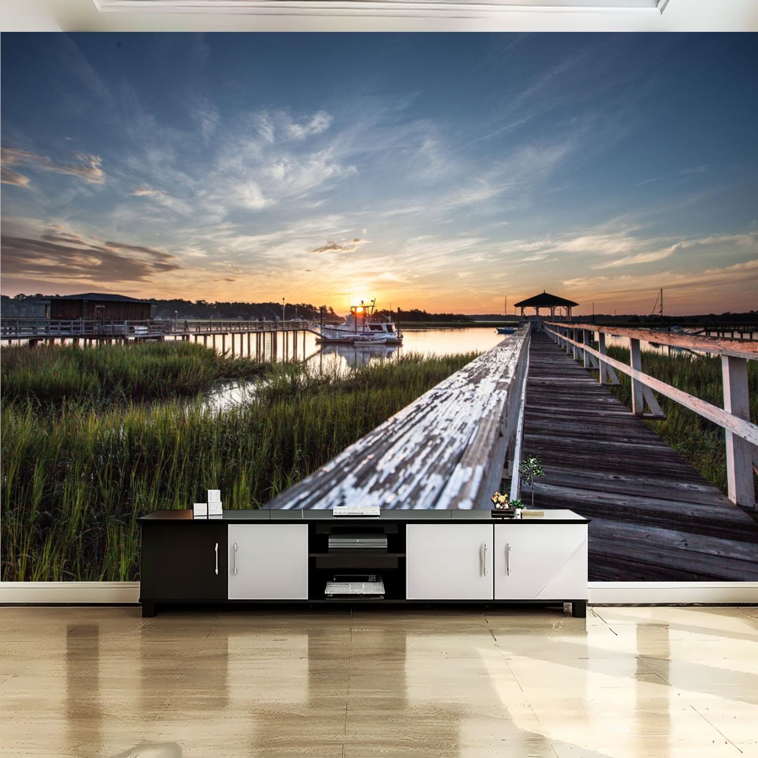 Peel and Stick Canvas Wallpaper Wall Mural Idyllic Sunrise Savannah ...