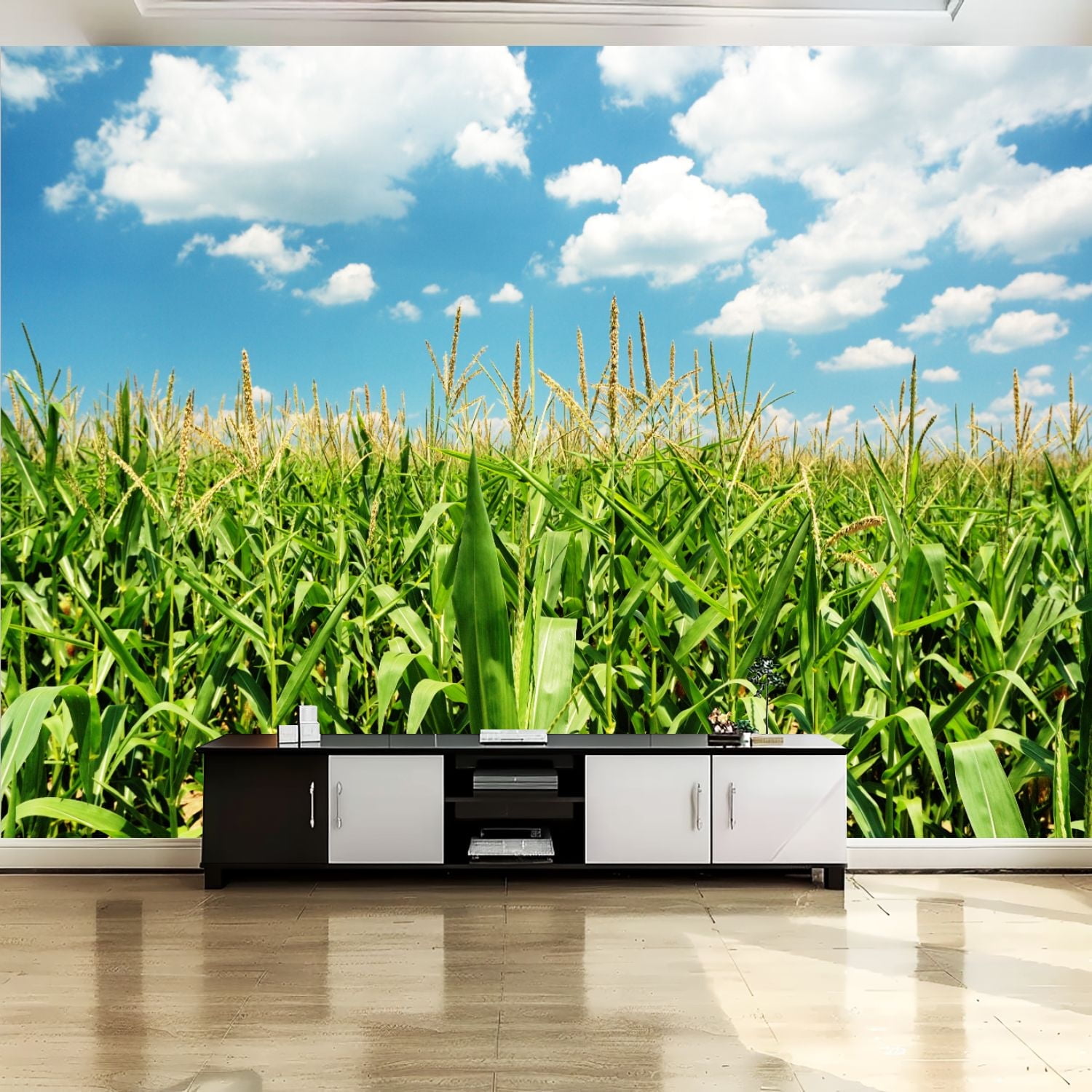 Peel and Stick Canvas Wallpaper Wall Mural Indiana Cornfield Clouds ...