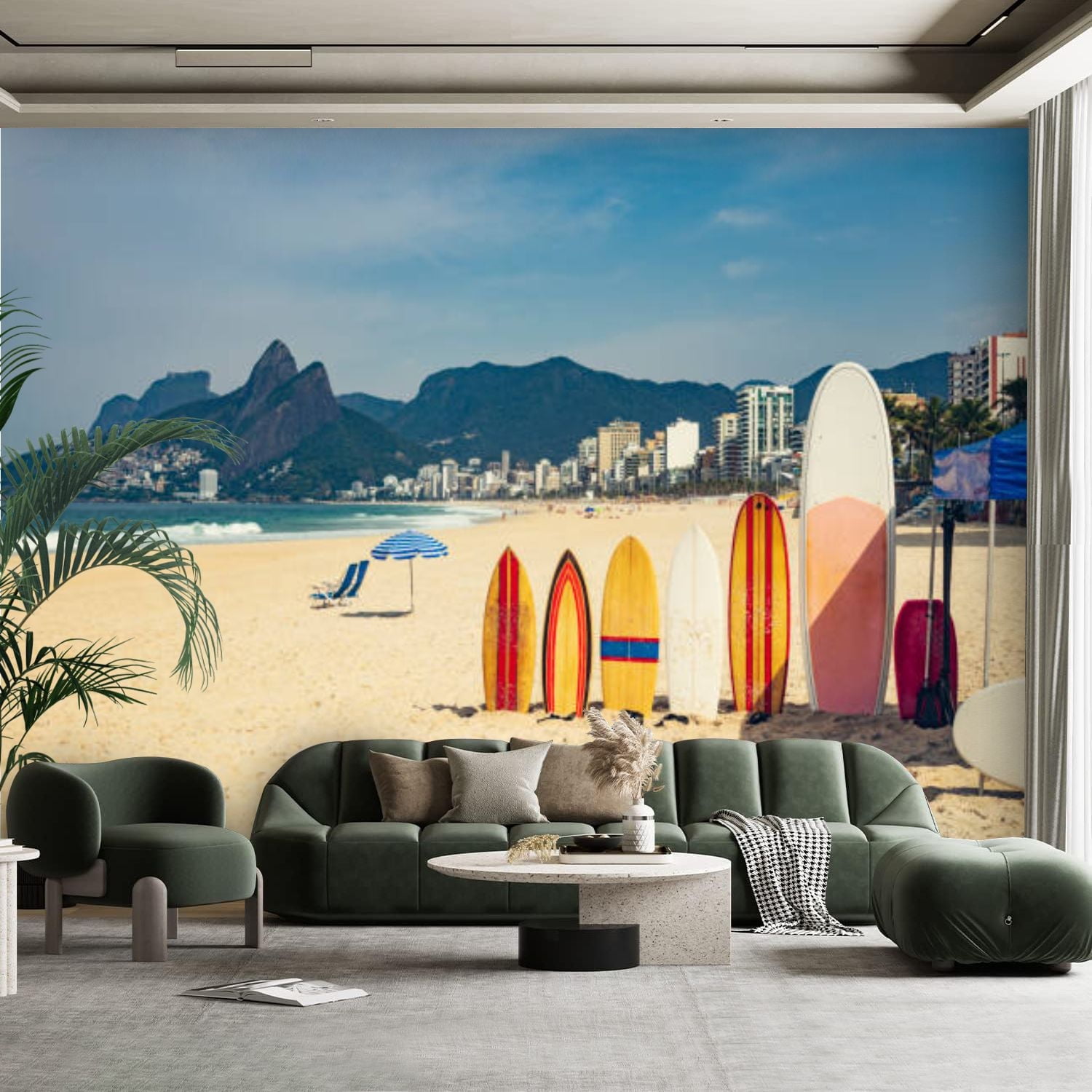 Peel and Stick Canvas Wallpaper Wall Mural Ipanema beach surfboards ...