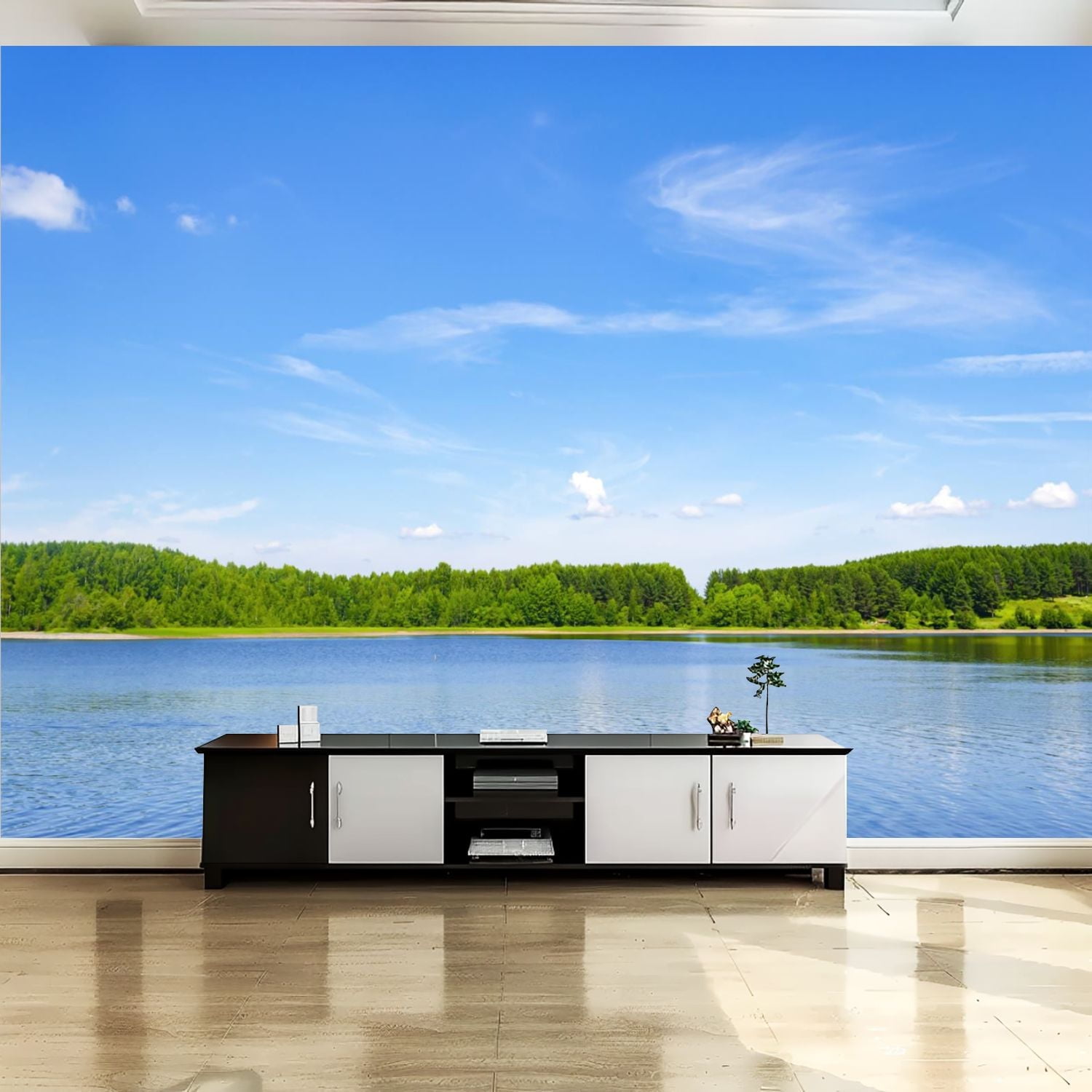 Peel and Stick Canvas Wallpaper Wall Mural Lake forest clear summer day ...