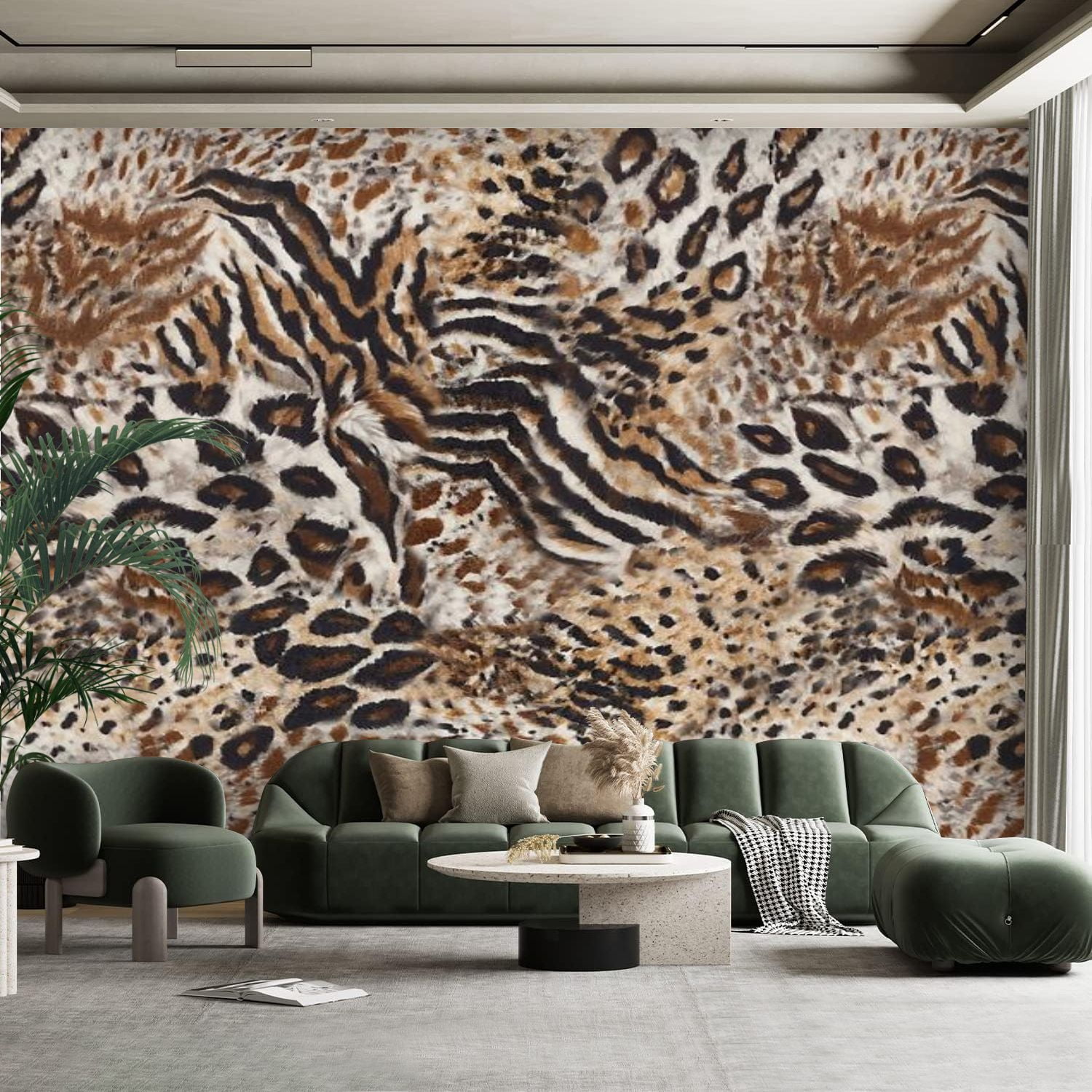 Peel and Stick Canvas Wallpaper Wall Mural Leopard zebra tiger mix ...