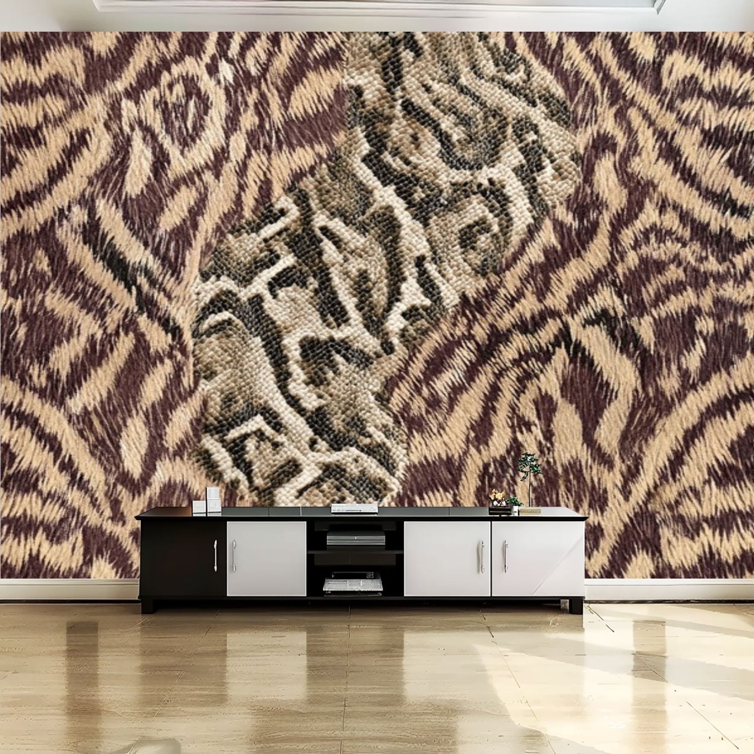 Peel and Stick Canvas Wallpaper Wall Mural Leopard zebra tiger mix ...