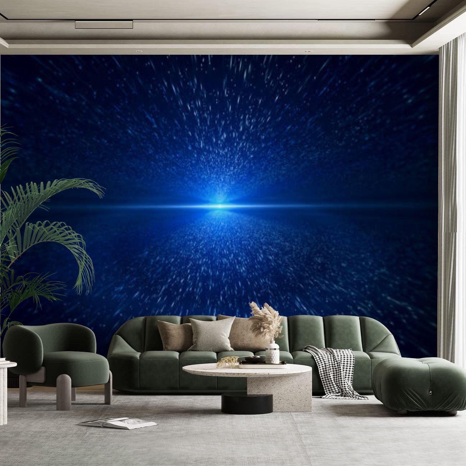 Peel and Stick Canvas Wallpaper Wall Mural Light Beam Blue Particle ...