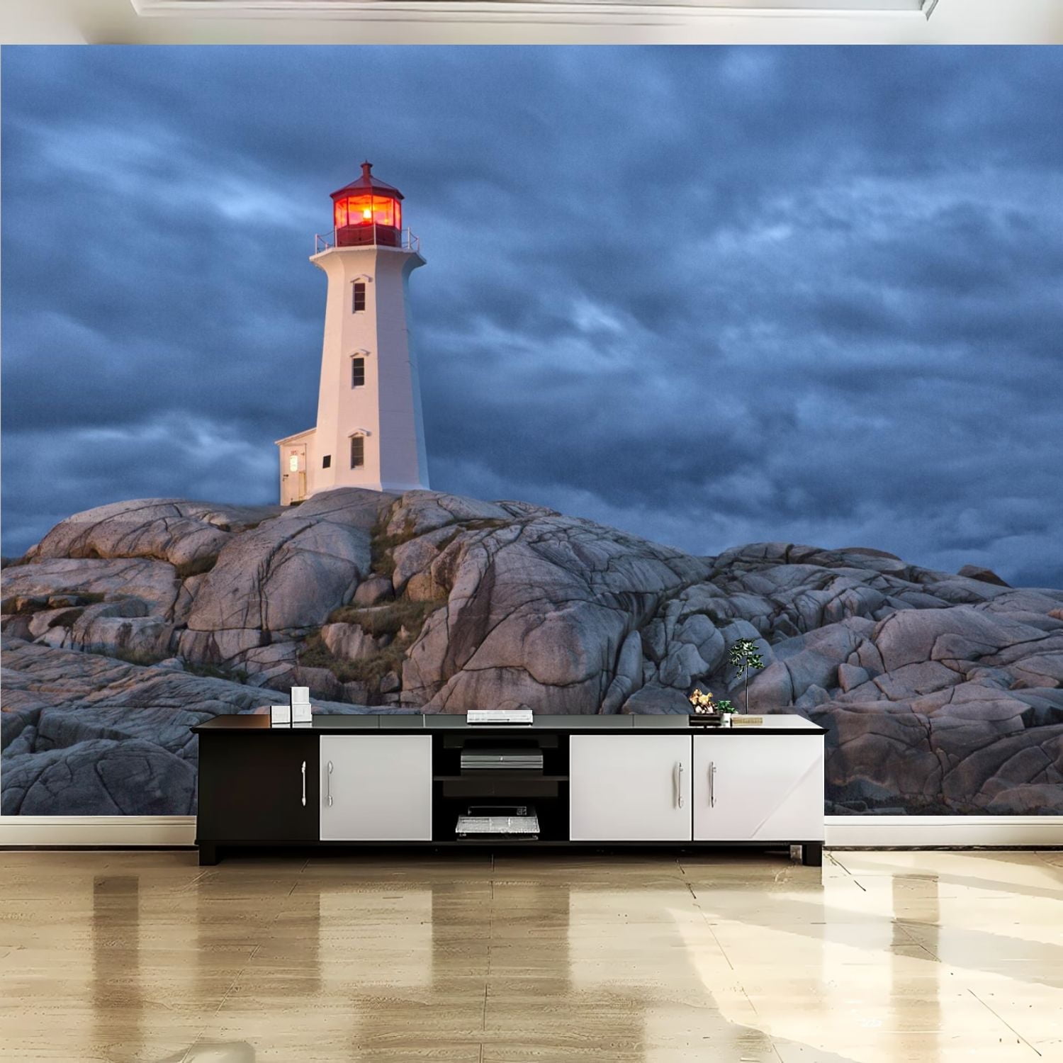 Peel and Stick Canvas Wallpaper Wall Mural Lighthouse stormy night Wall ...