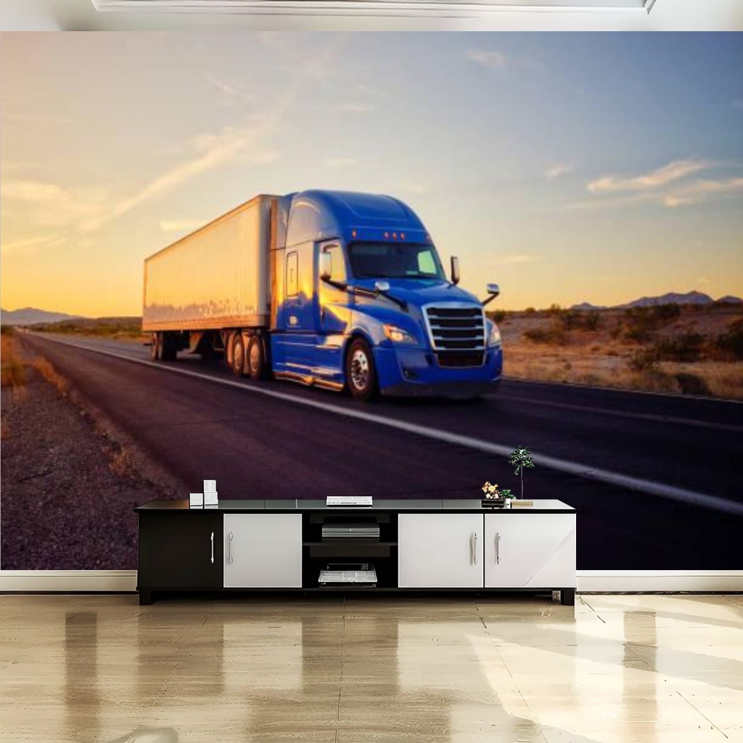 Peel and Stick Canvas Wallpaper Wall Mural Long Haul Semi Truck Rural ...