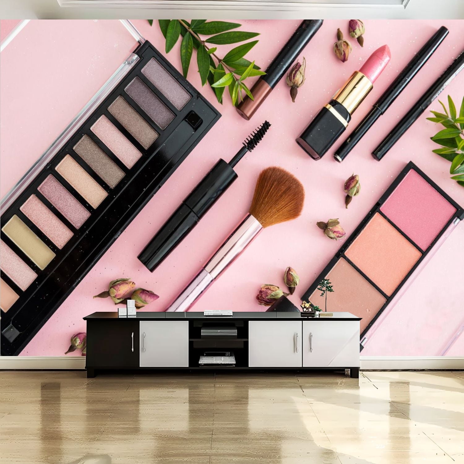 Peel and Stick Canvas Wallpaper Wall Mural Make up cosmetics products ...