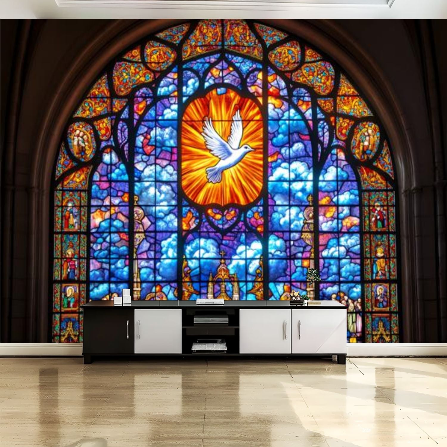 Peel and Stick Canvas Wallpaper Wall Mural Medieval Cathedral Glass ...