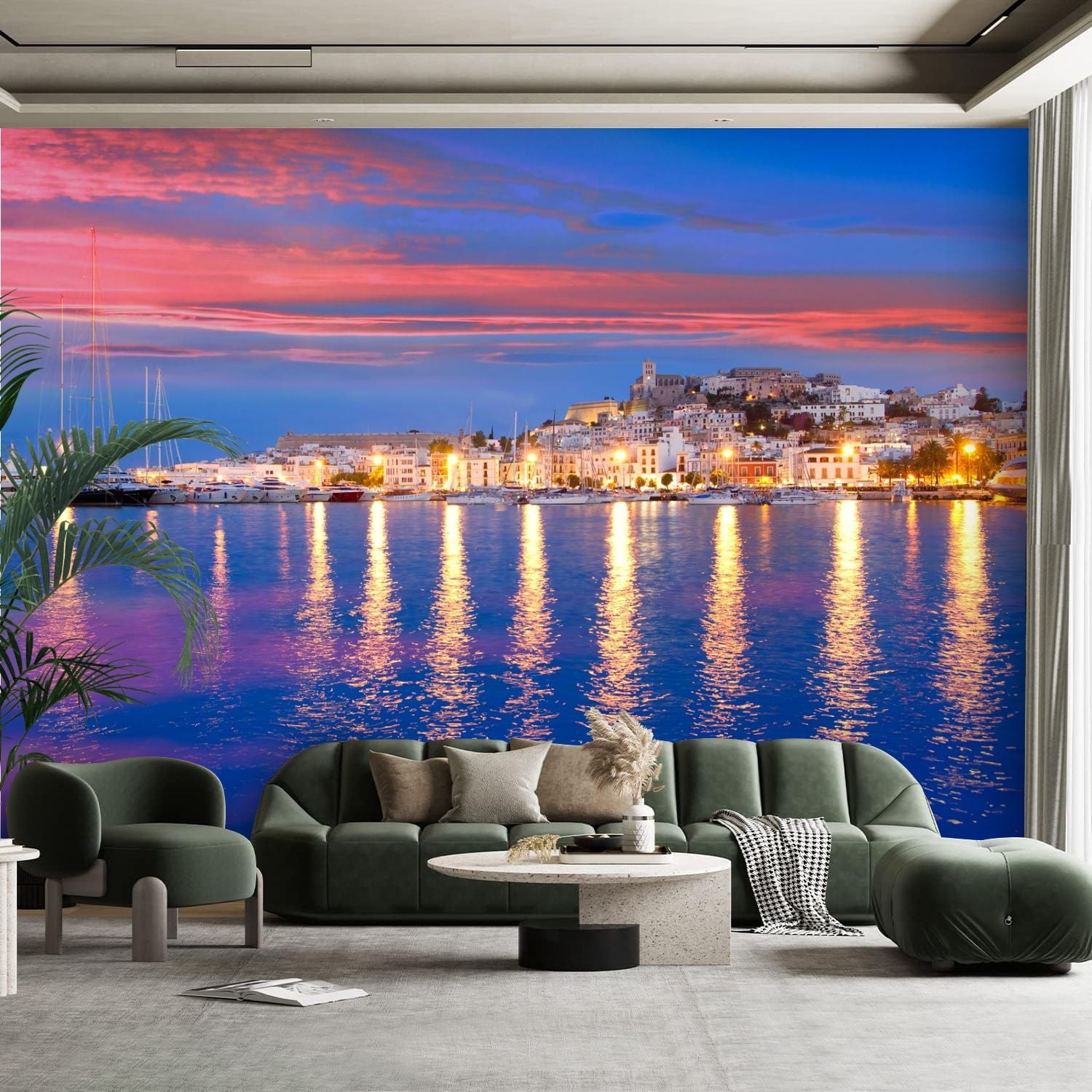 Peel and Stick Canvas Wallpaper Wall Mural Mediterranean night view ...