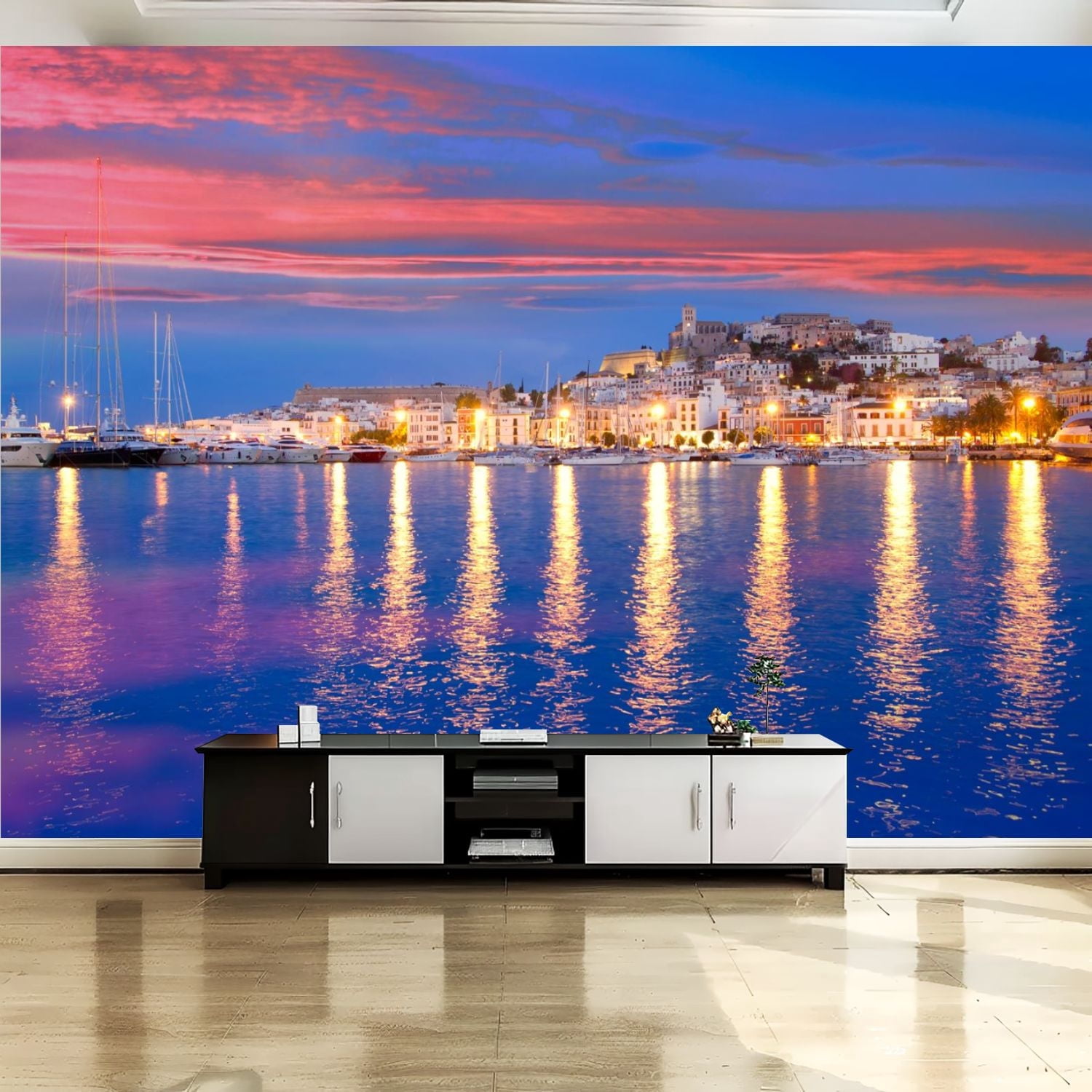 Peel and Stick Canvas Wallpaper Wall Mural Mediterranean night view ...