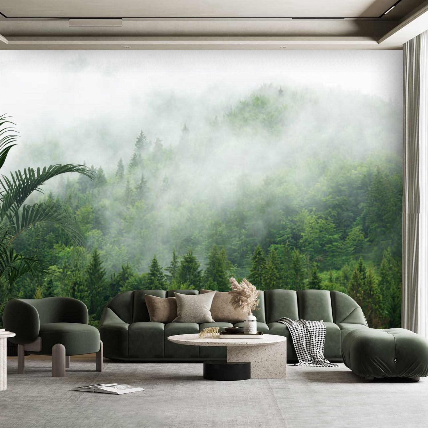 Peel and Stick Canvas Wallpaper Wall Mural Misty forest Wall Art Self ...