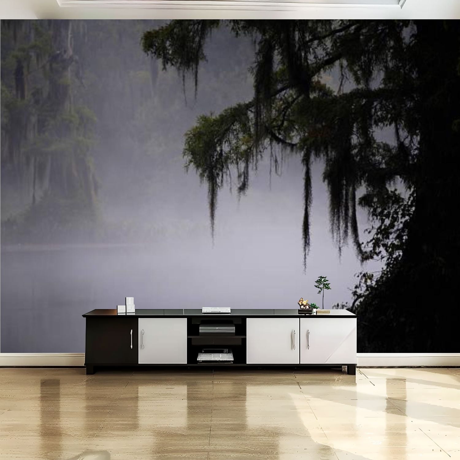 Peel and Stick Canvas Wallpaper Wall Mural Misty swamp Wall Art Self ...