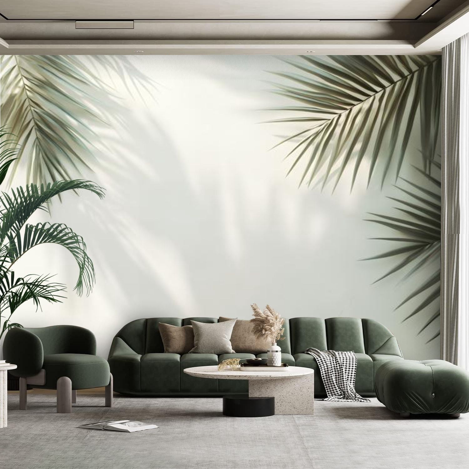 Peel and Stick Canvas Wallpaper Wall Mural Modern Airy Palm Frond Art ...