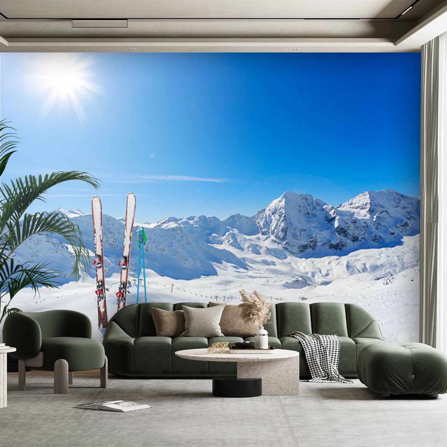 Peel and Stick Canvas Wallpaper Wall Mural Mountains ski equipments ...