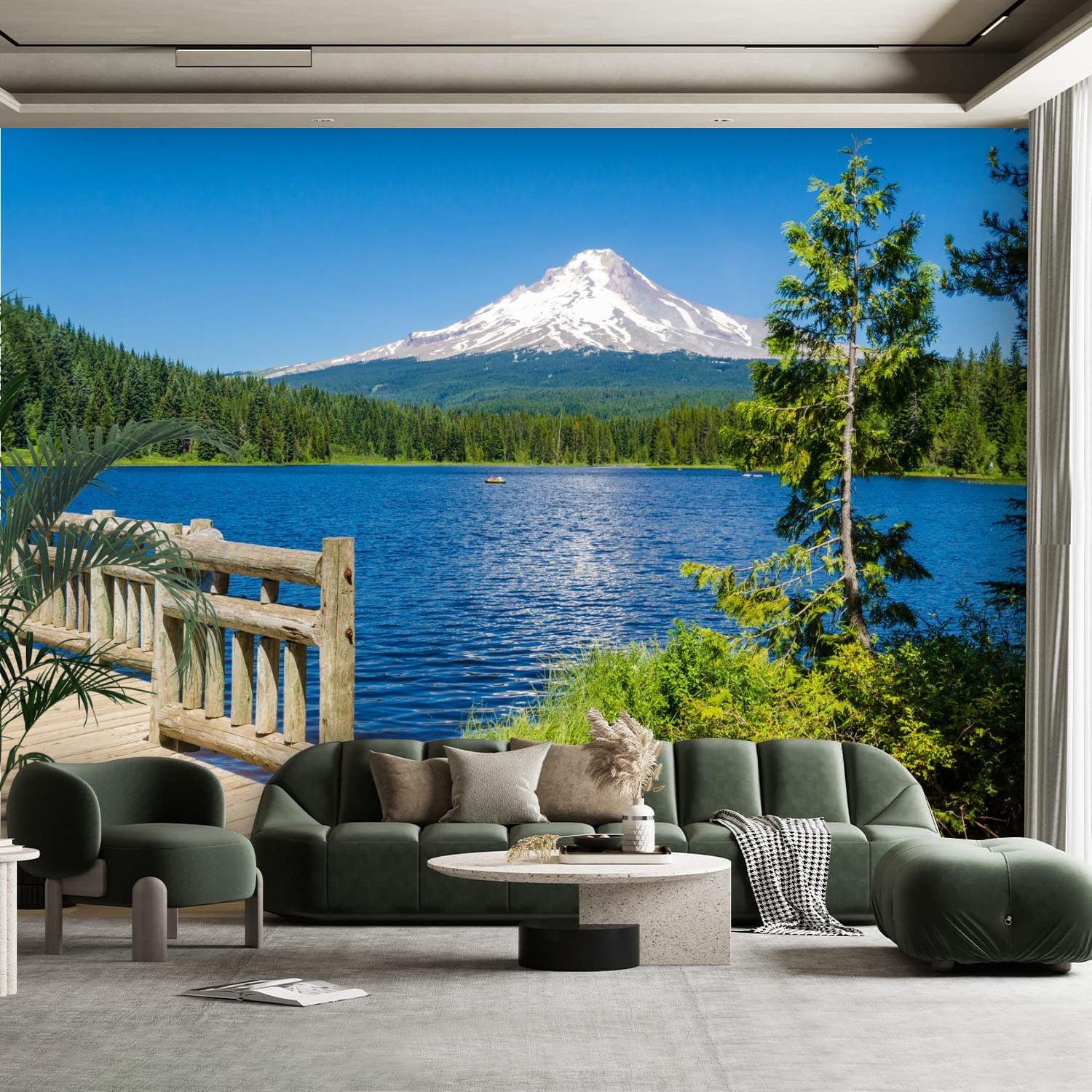 Peel and Stick Canvas Wallpaper Wall Mural Mt Hood Trillium Lake Summer ...