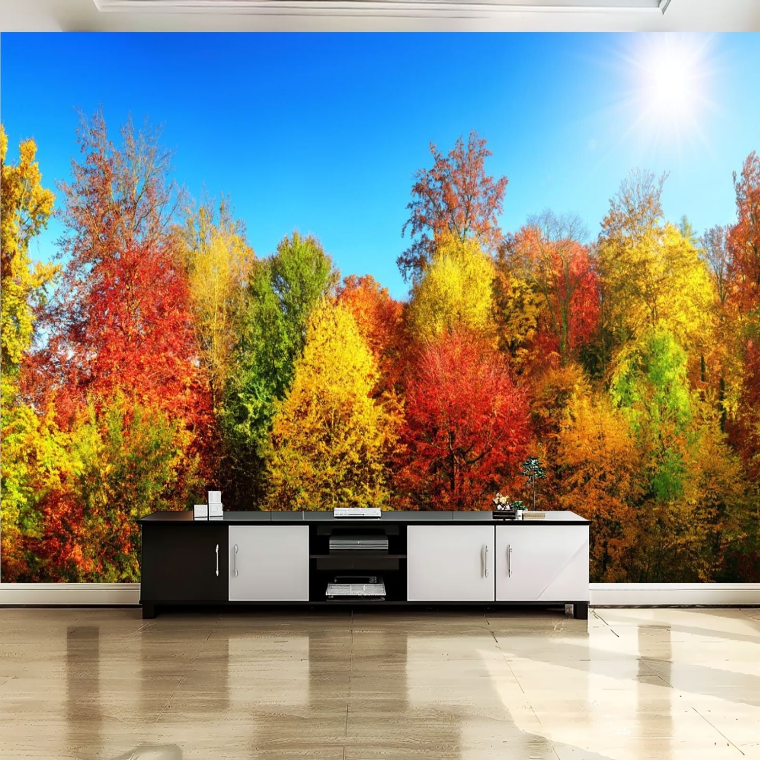 Peel and Stick Canvas Wallpaper Wall Mural Multi colored trees autumn s ...