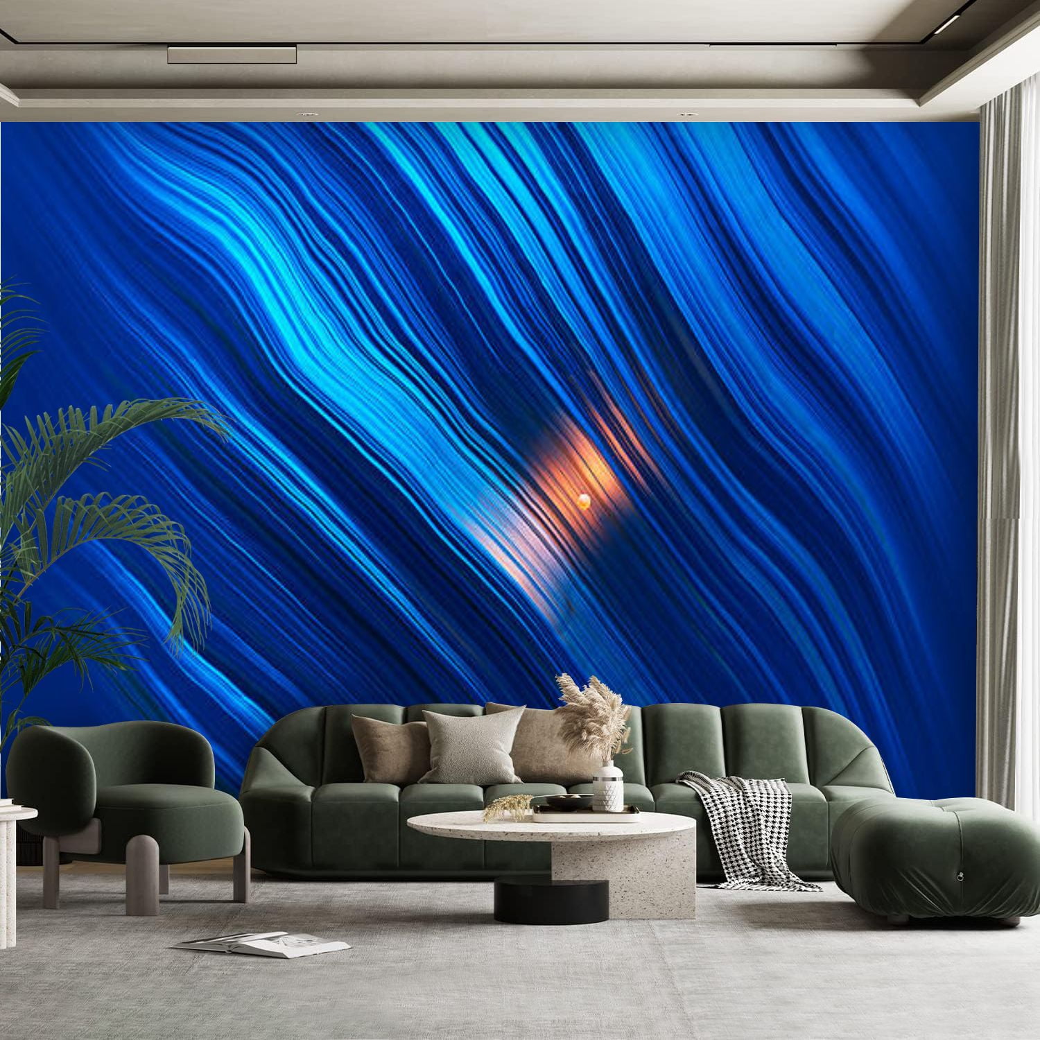 Peel and Stick Canvas Wallpaper Wall Mural Mysterious light sphere hovering Martian landscape ...