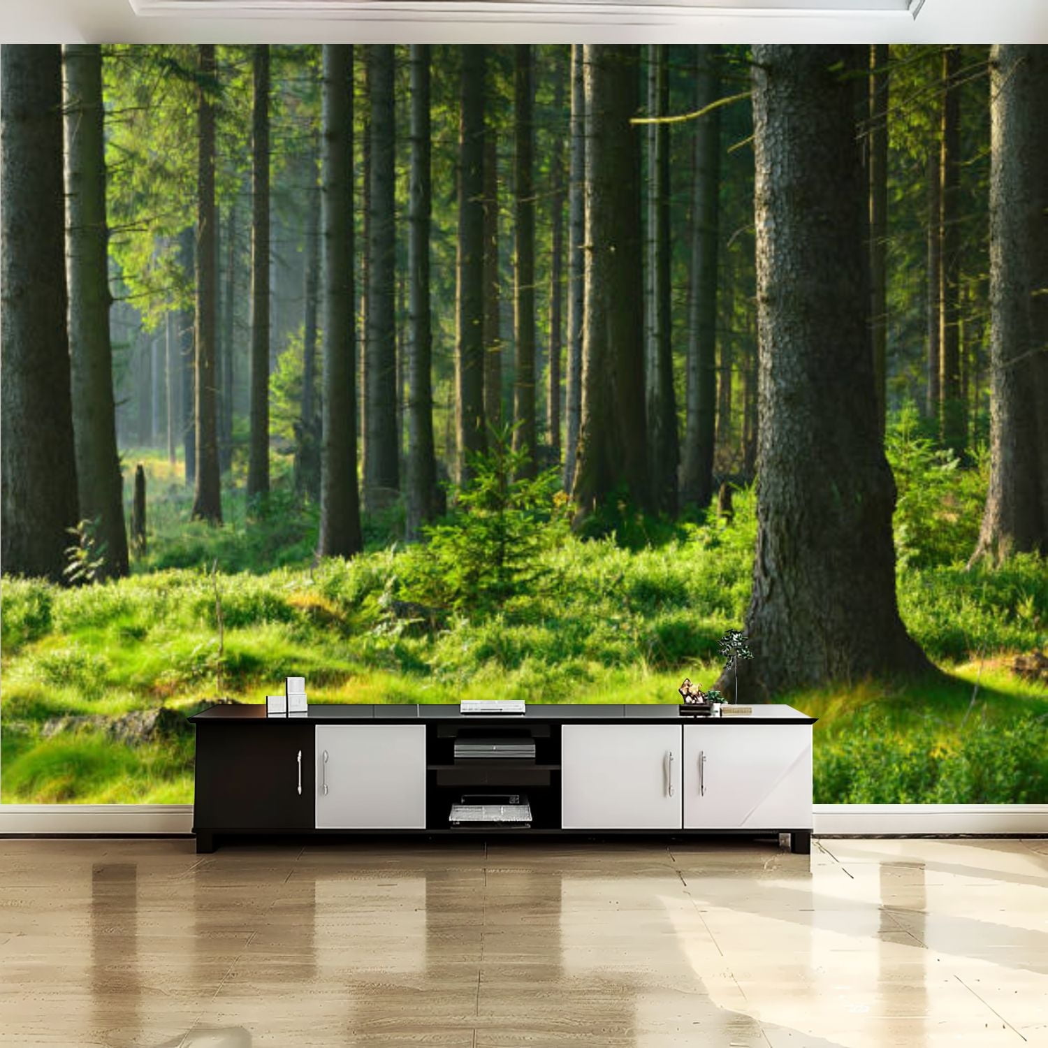 Peel and Stick Canvas Wallpaper Wall Mural Natural Forest Spruce Tree ...