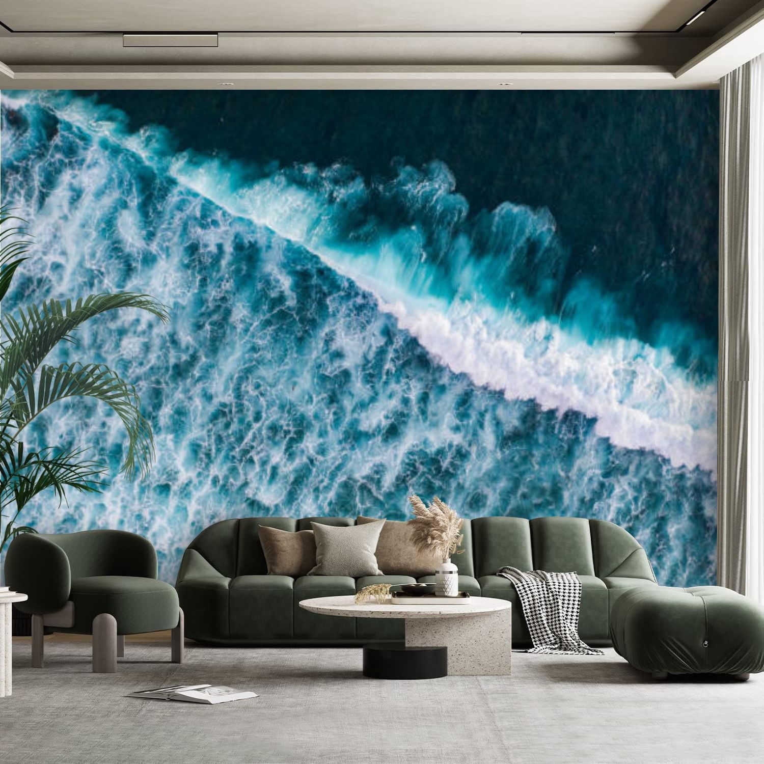 Peel and Stick Canvas Wallpaper Wall Mural Ocean surf from above Wall ...