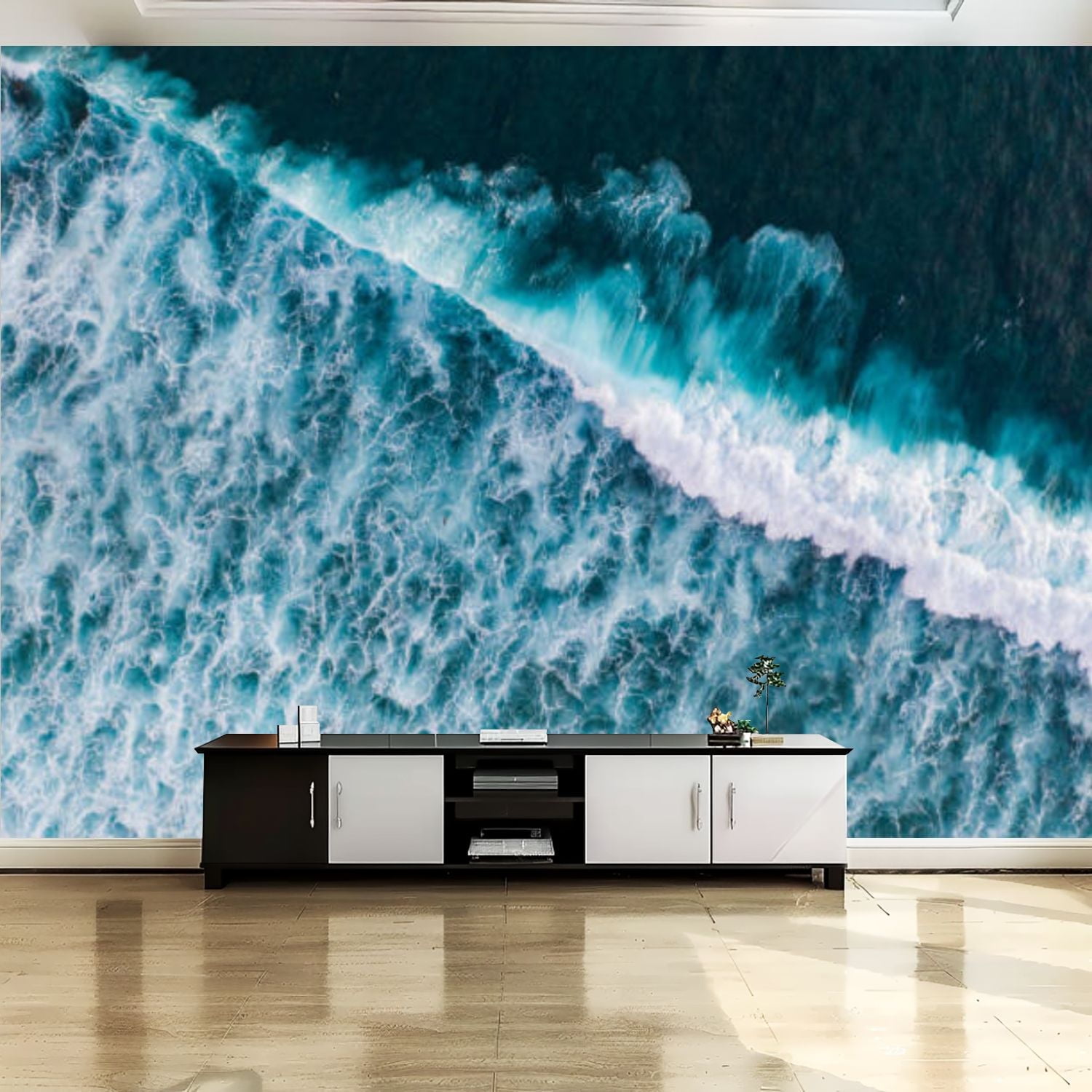 Peel and Stick Canvas Wallpaper Wall Mural Ocean surf from above Wall ...
