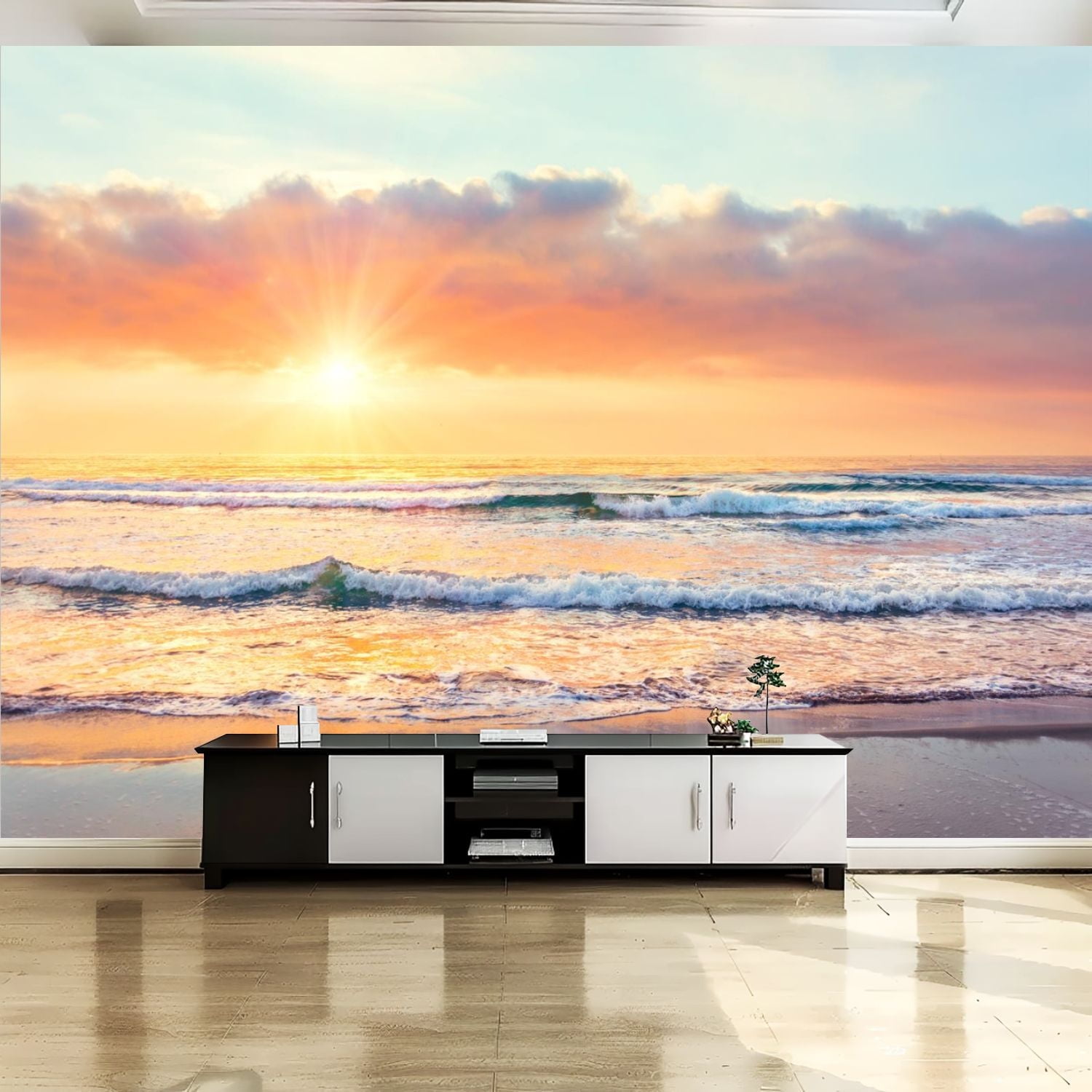Peel and Stick Canvas Wallpaper Wall Mural Ocean wave beach sunset time ...