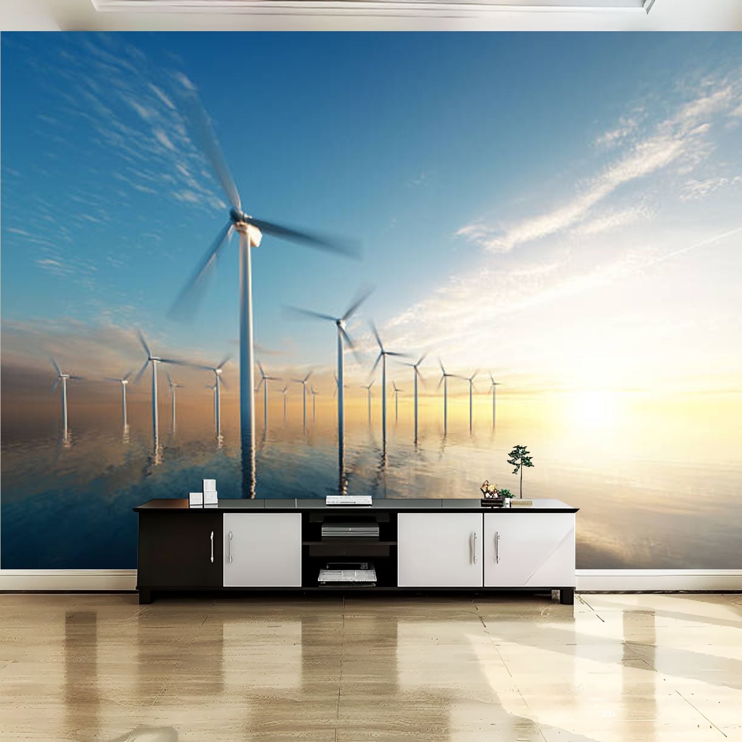 Peel and Stick Canvas Wallpaper Wall Mural Offshore wind park daybreak ...