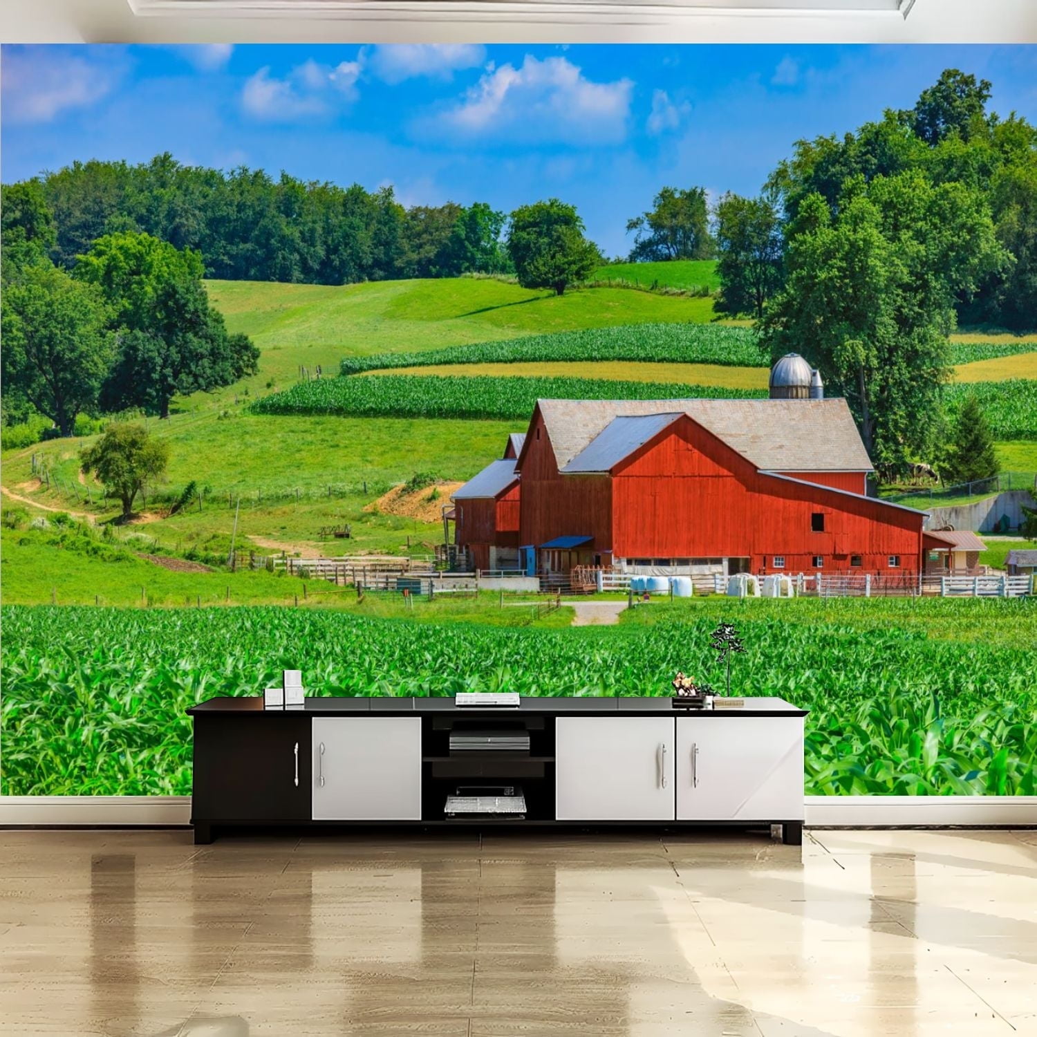 Peel and Stick Canvas Wallpaper Wall Mural Ohio farm spring corn crop ...