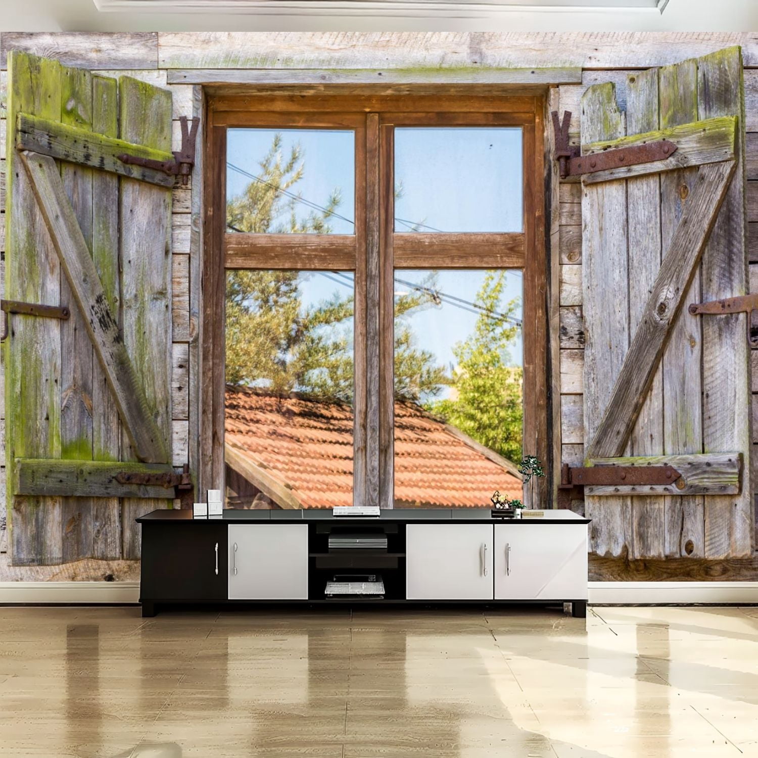Peel and Stick Canvas Wallpaper Wall Mural Old rustic window ...