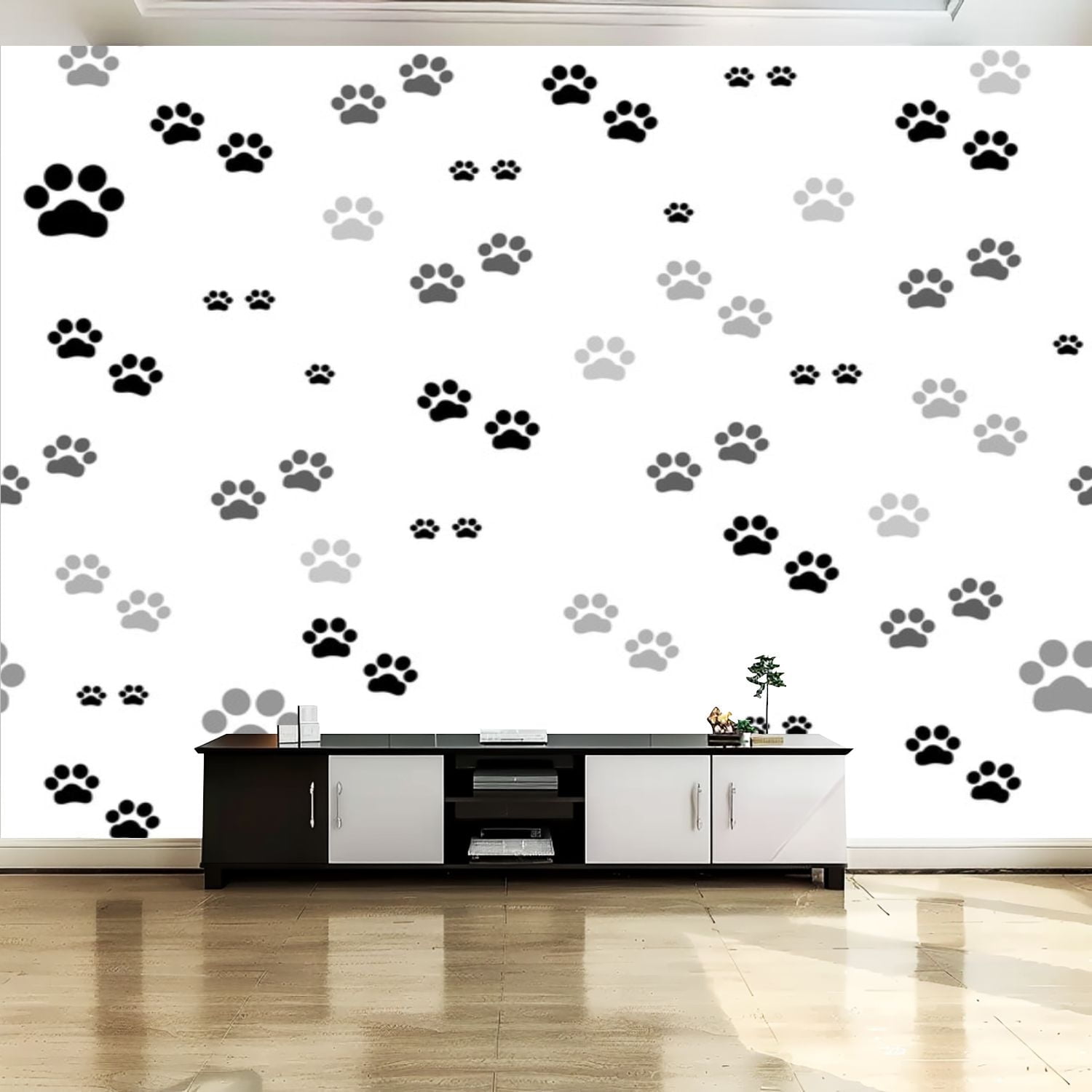 Peel and Stick Canvas Wallpaper Wall Mural Paw print seamless Traces ...