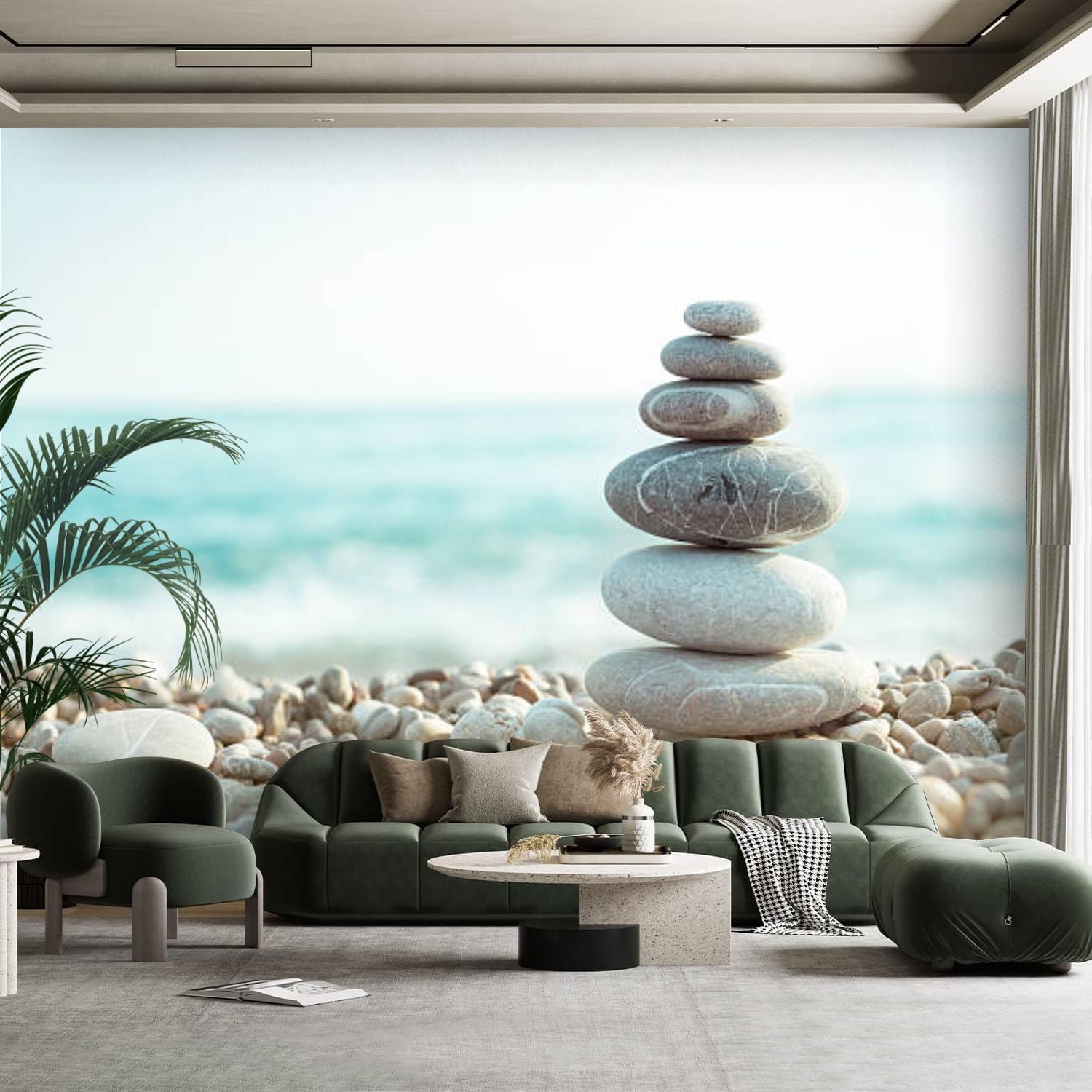 Peel and Stick Canvas Wallpaper Wall Mural Pebble beach Wall Art Self ...