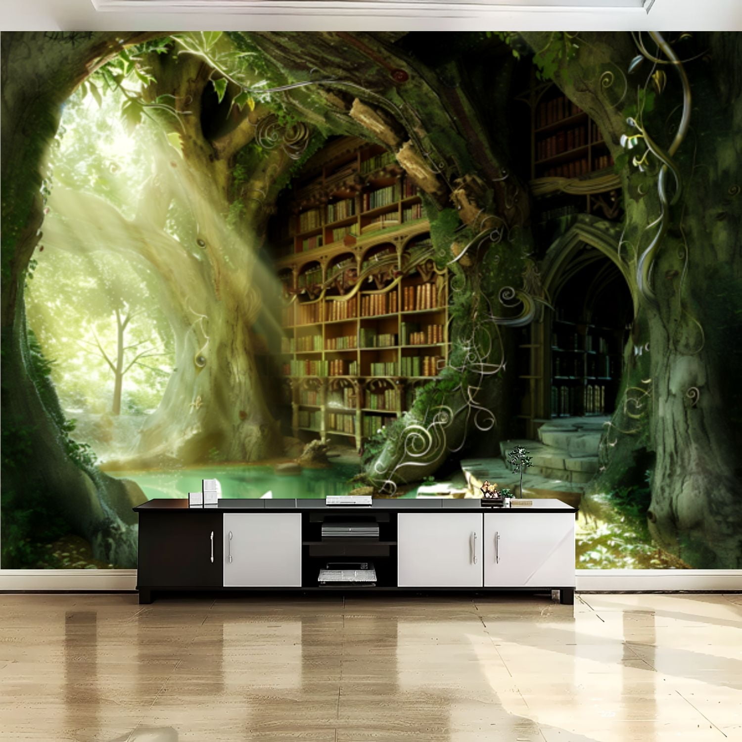 Peel and Stick Canvas Wallpaper Wall Mural Petrified Tree Stream ...