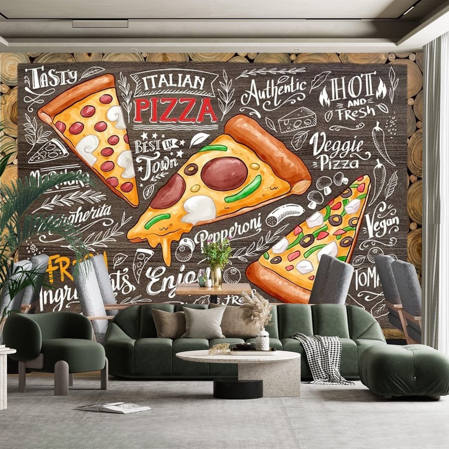 Peel and Stick Canvas Wallpaper Wall Mural Pizza Shop Blackboard Fast ...