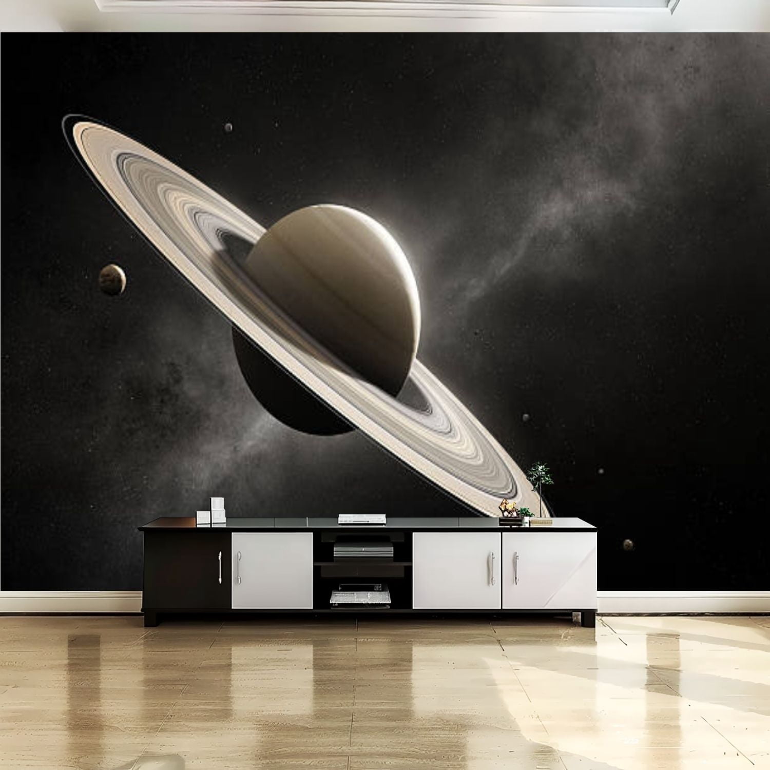 Peel and Stick Canvas Wallpaper Wall Mural Planet Saturn major moons ...