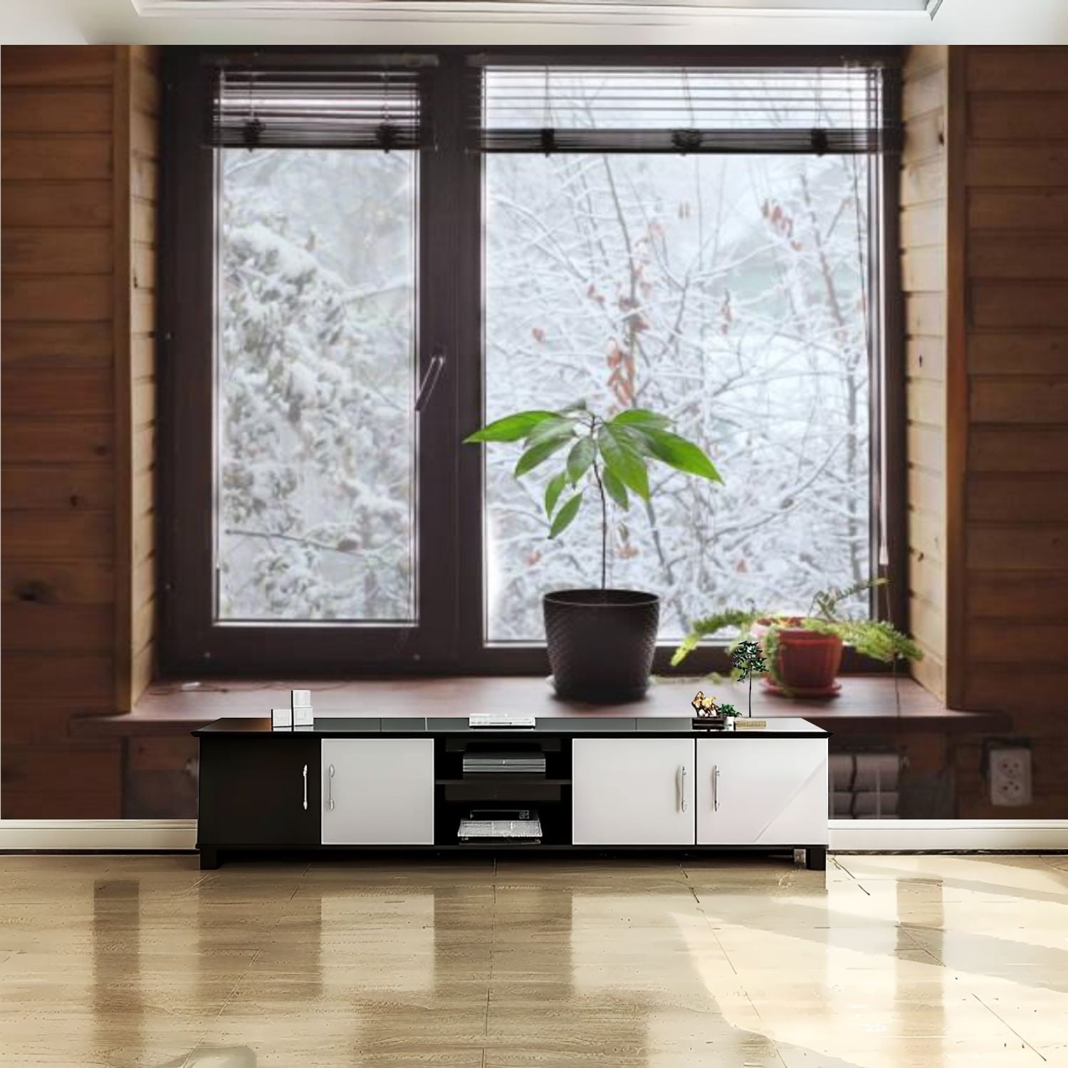 Peel and Stick Canvas Wallpaper Wall Mural Plants window sill winter ...