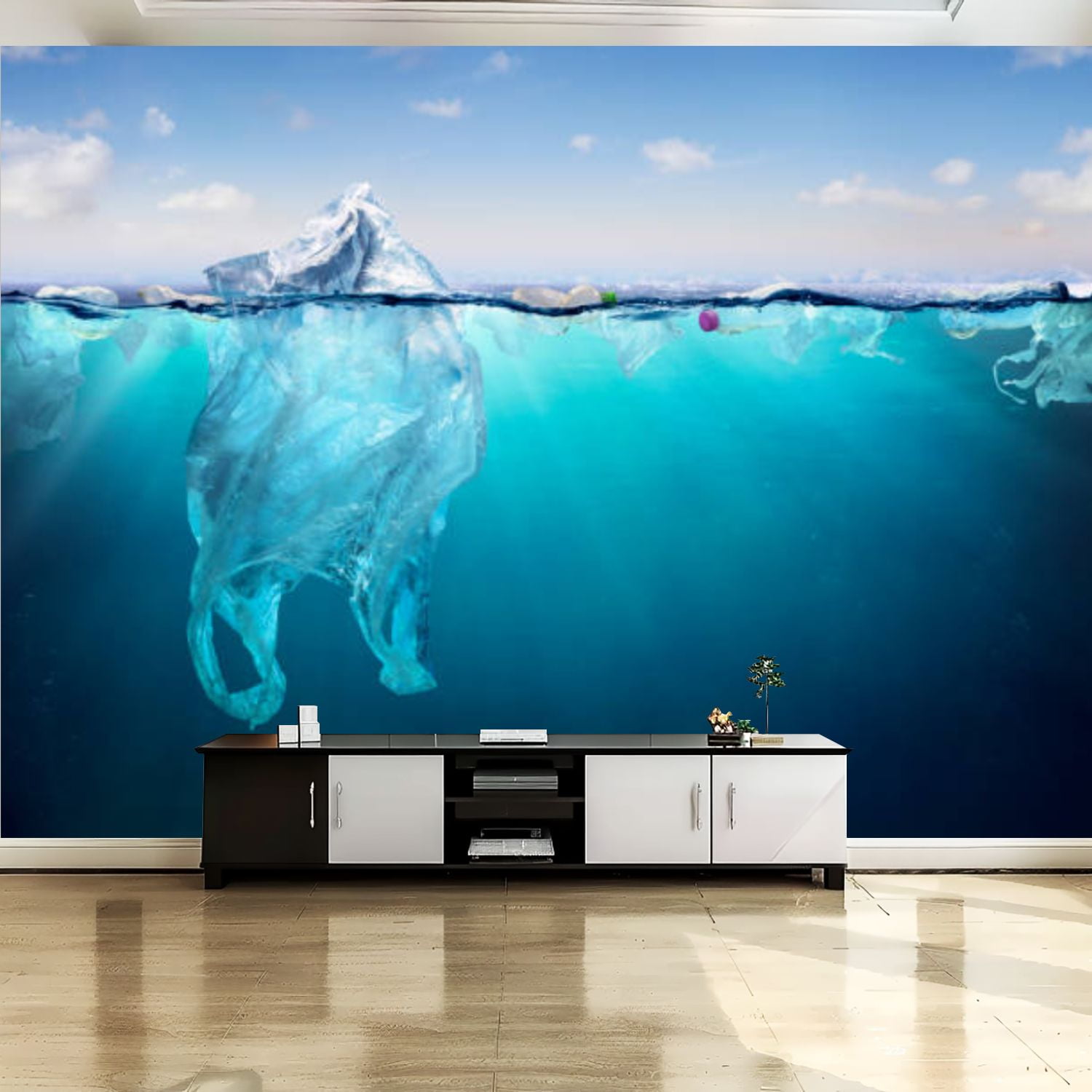 Peel and Stick Canvas Wallpaper Wall Mural Plastic Bag Floating Sea ...