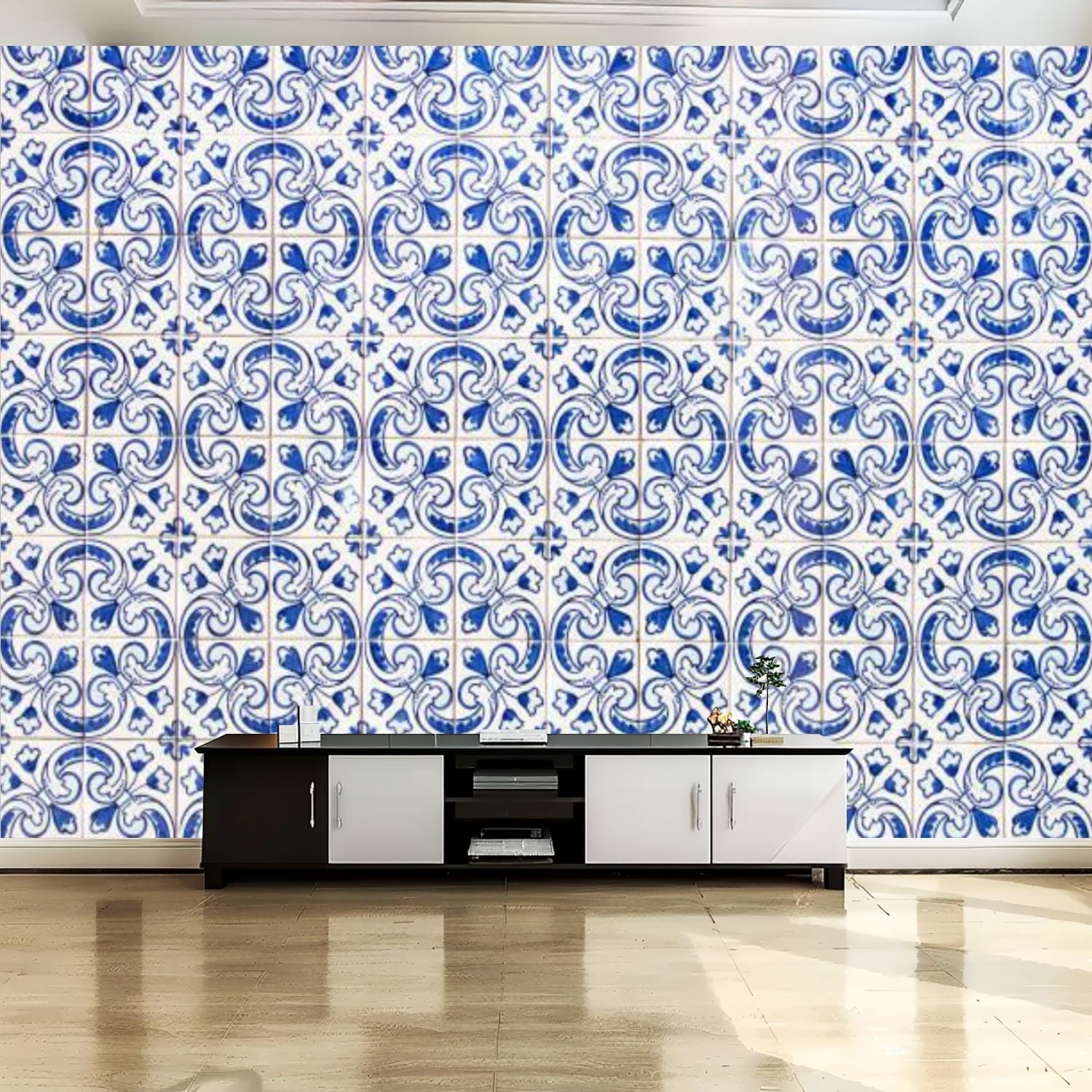 Peel and Stick Canvas Wallpaper Wall Mural Portuguese tile house wall ...