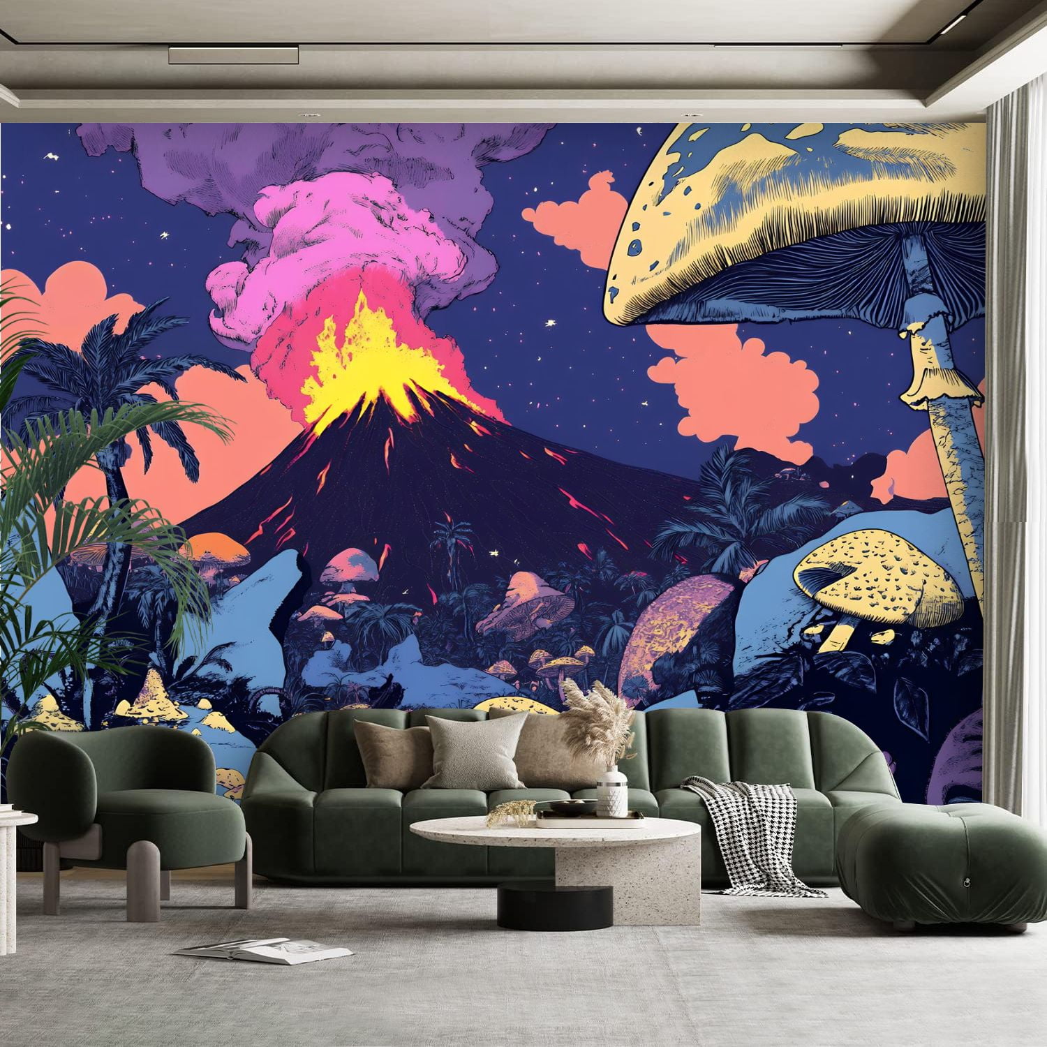 Peel and Stick Canvas Wallpaper Wall Mural Psychedelic Volcano Giant ...