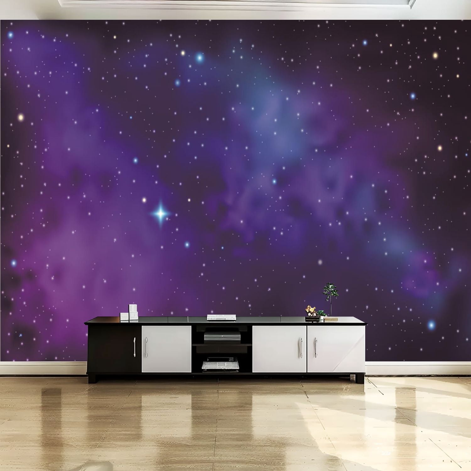Peel and Stick Canvas Wallpaper Wall Mural Purple Sky Nebula Stars ...