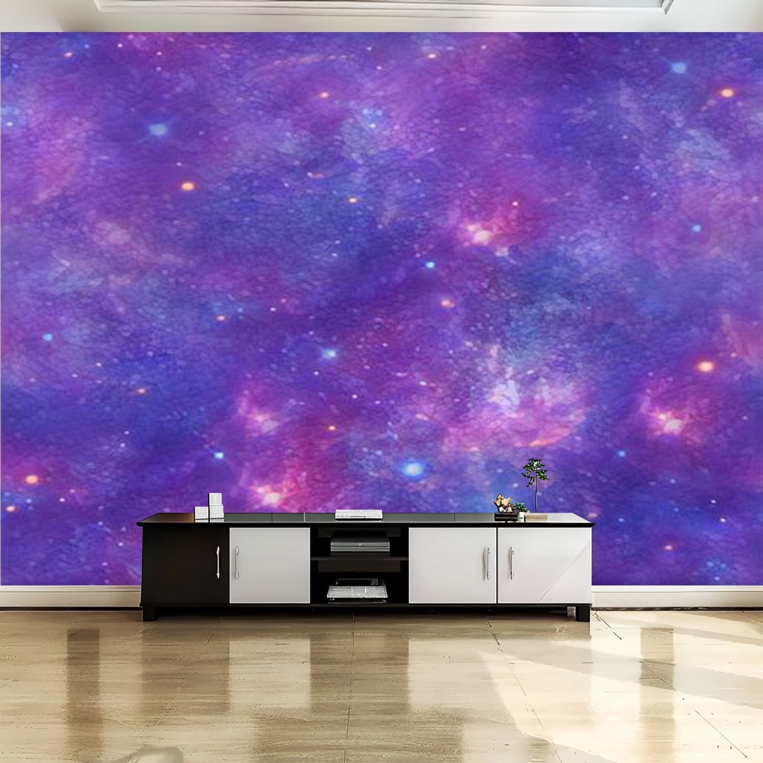 Peel and Stick Canvas Wallpaper Wall Mural Purple Space Galaxy Stars ...